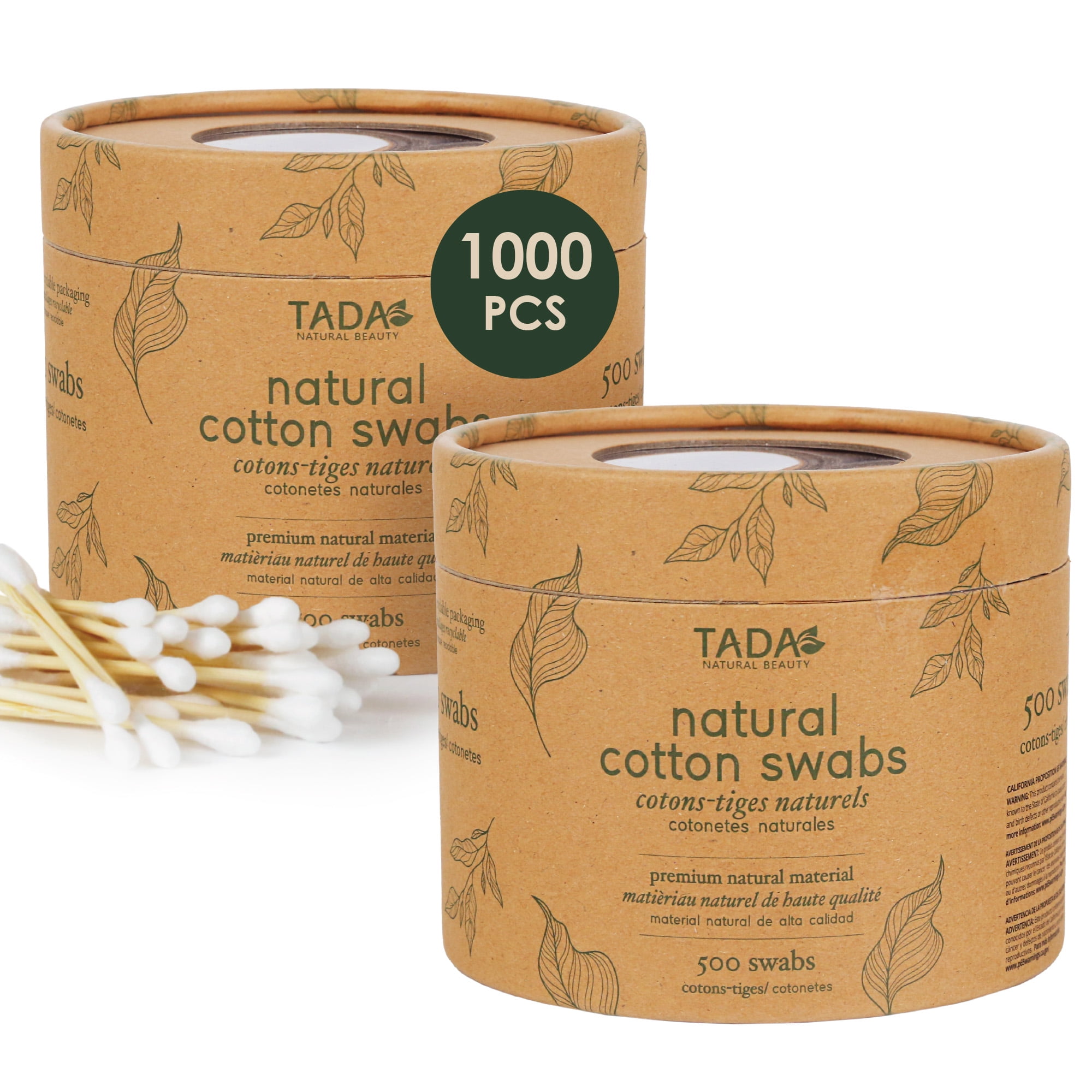 TADA Natural Beauty Cotton Swabs 1000pcs Value Pack - Eco-Friendly ...