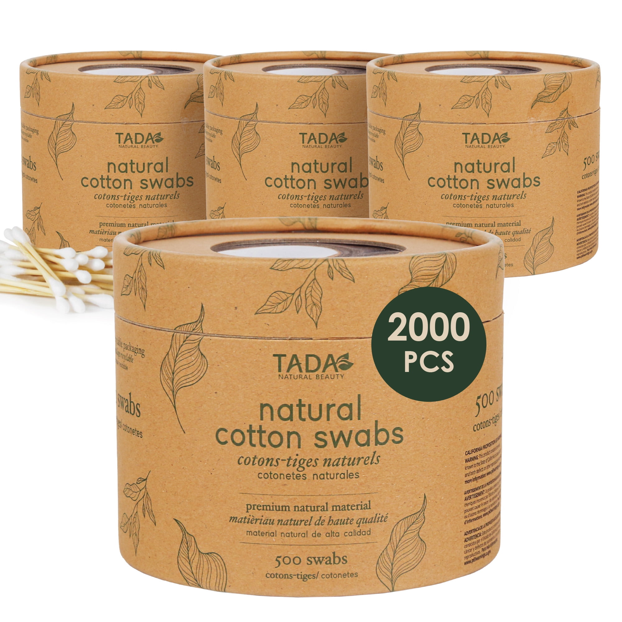 TADA Natural Beauty Cotton Swabs 2000pcs Value Pack - Eco-Friendly ...
