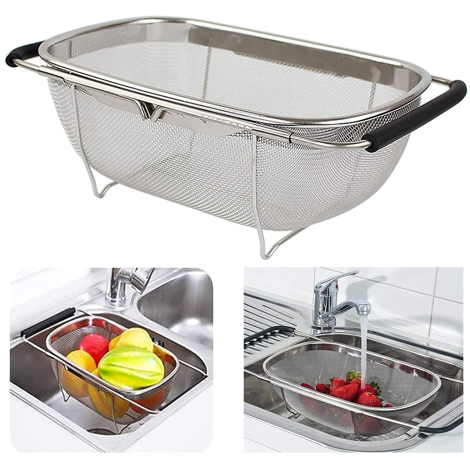 TADU Over The Sink Colander 4 Quart Stainless Steel Expandable Oval ...