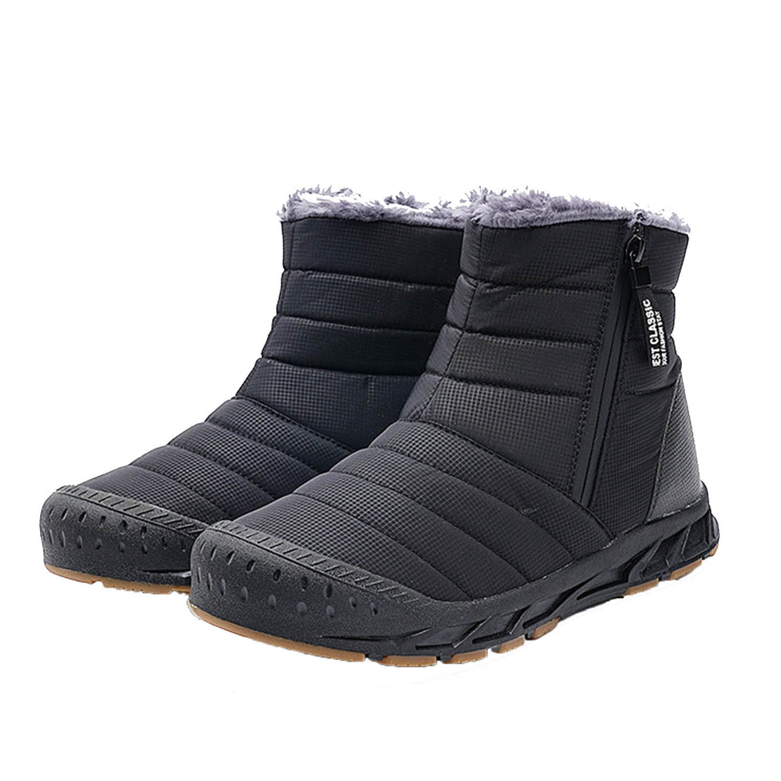 Xfvqtps Mens Snow Boots High Top Simplicity Zipper Up Plush Fleece Line ...
