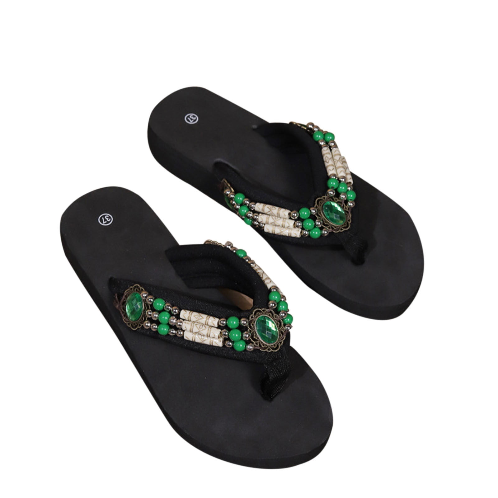 Xfvqtps New Ladys Flip-Flop Large Size Bead String Ethnic Style ...