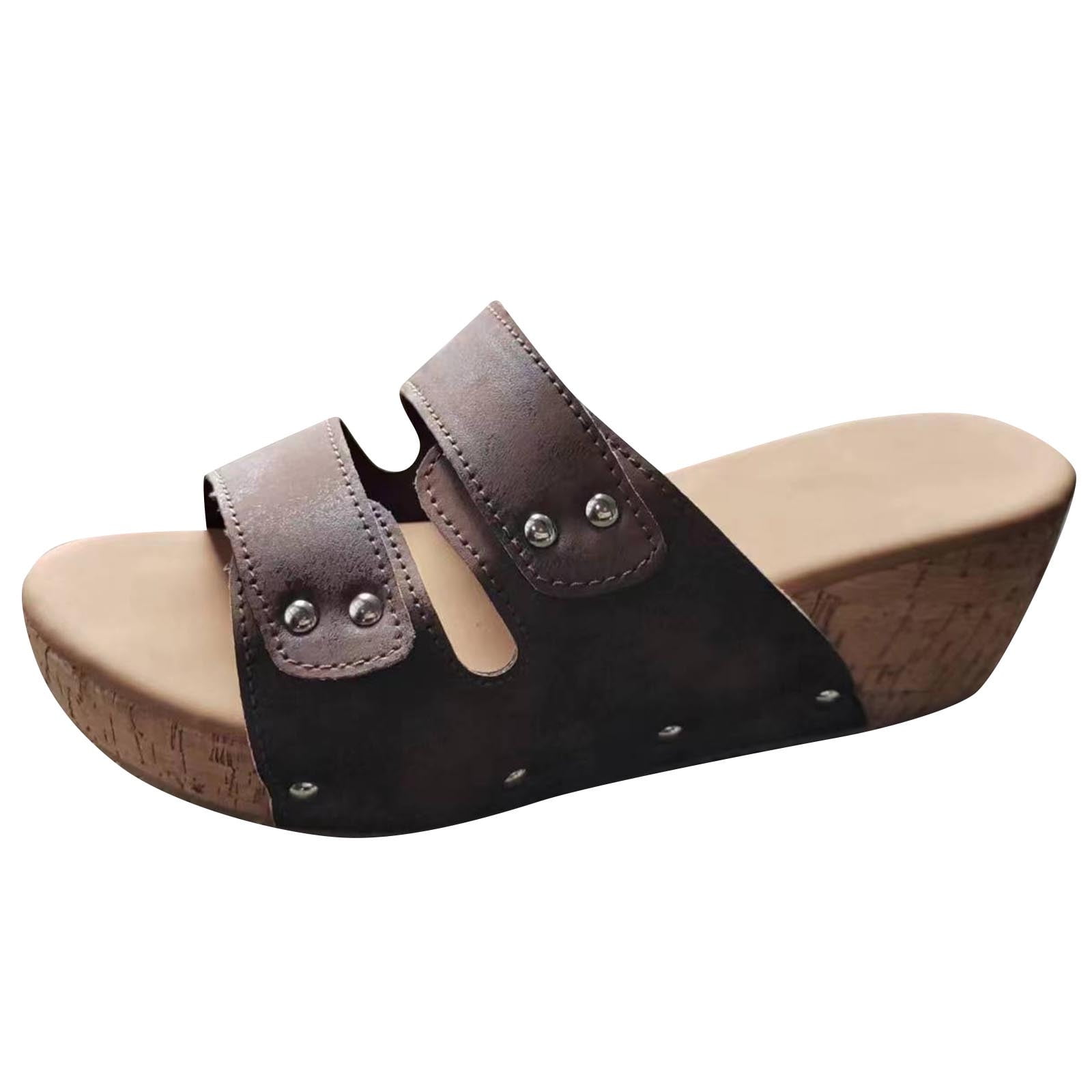 Xfvqtps New Womens Slippers Large Size Open Toe Double Straps Platform ...