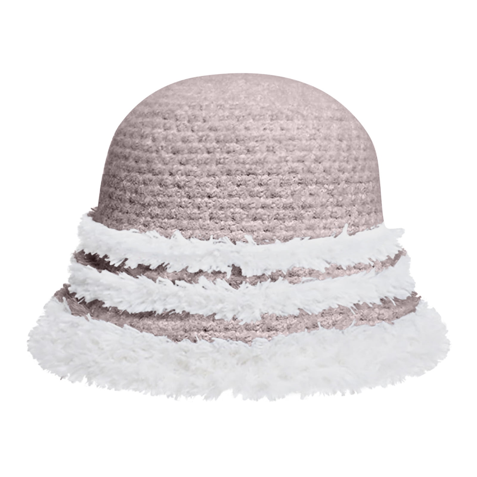 Xfvqtps Womens Cloche Bucket Hat Plush Brim Knit Solid Color Simplicity ...