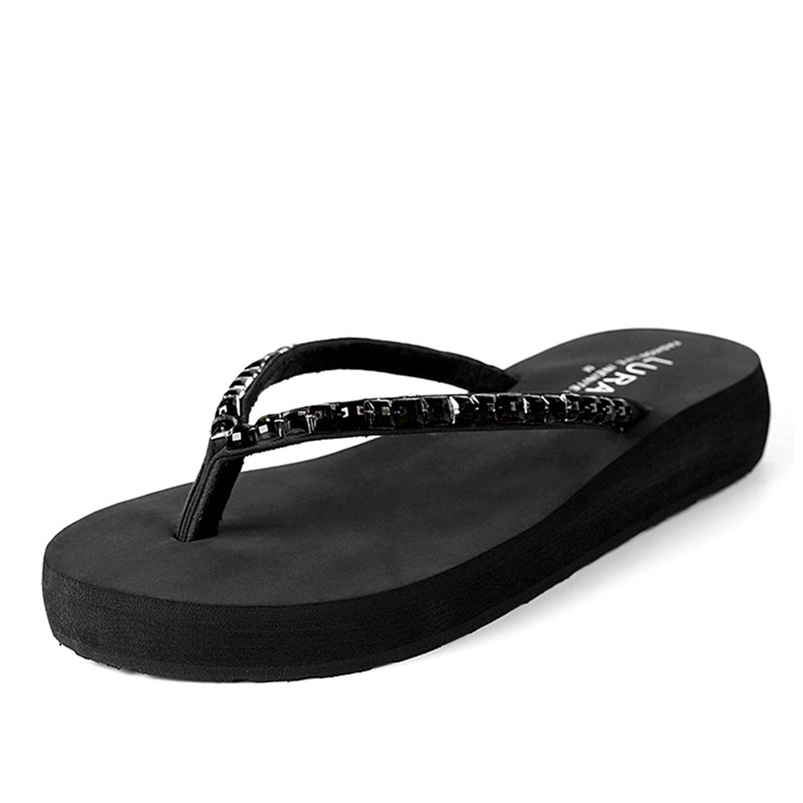 Xfvqtps Womens Flip Flops Rhinestone Platform Wedge Thick Bottom ...