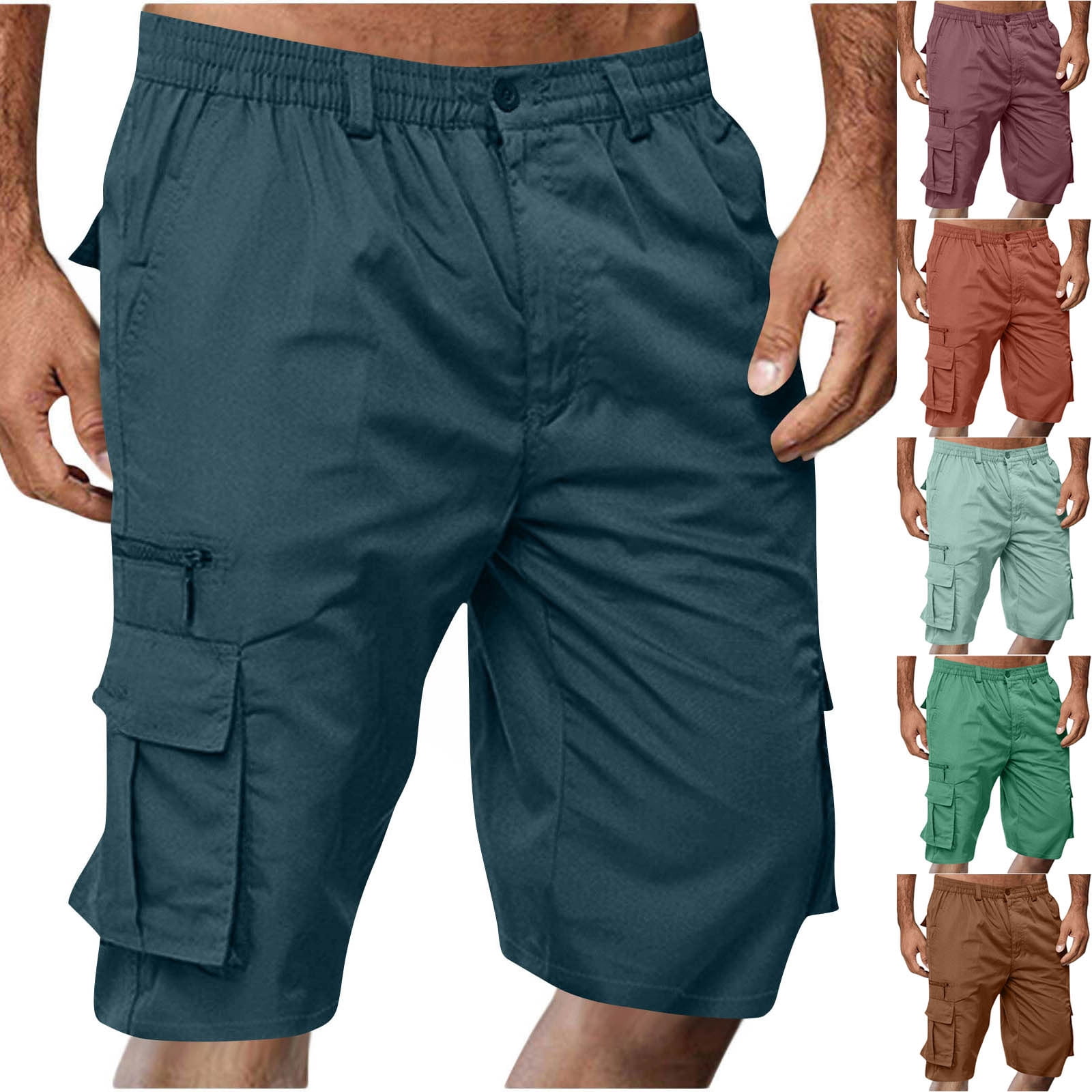 TAGOLD Mens Cargo Capris Pants Solid Color Multi Pocket Button Zipper ...