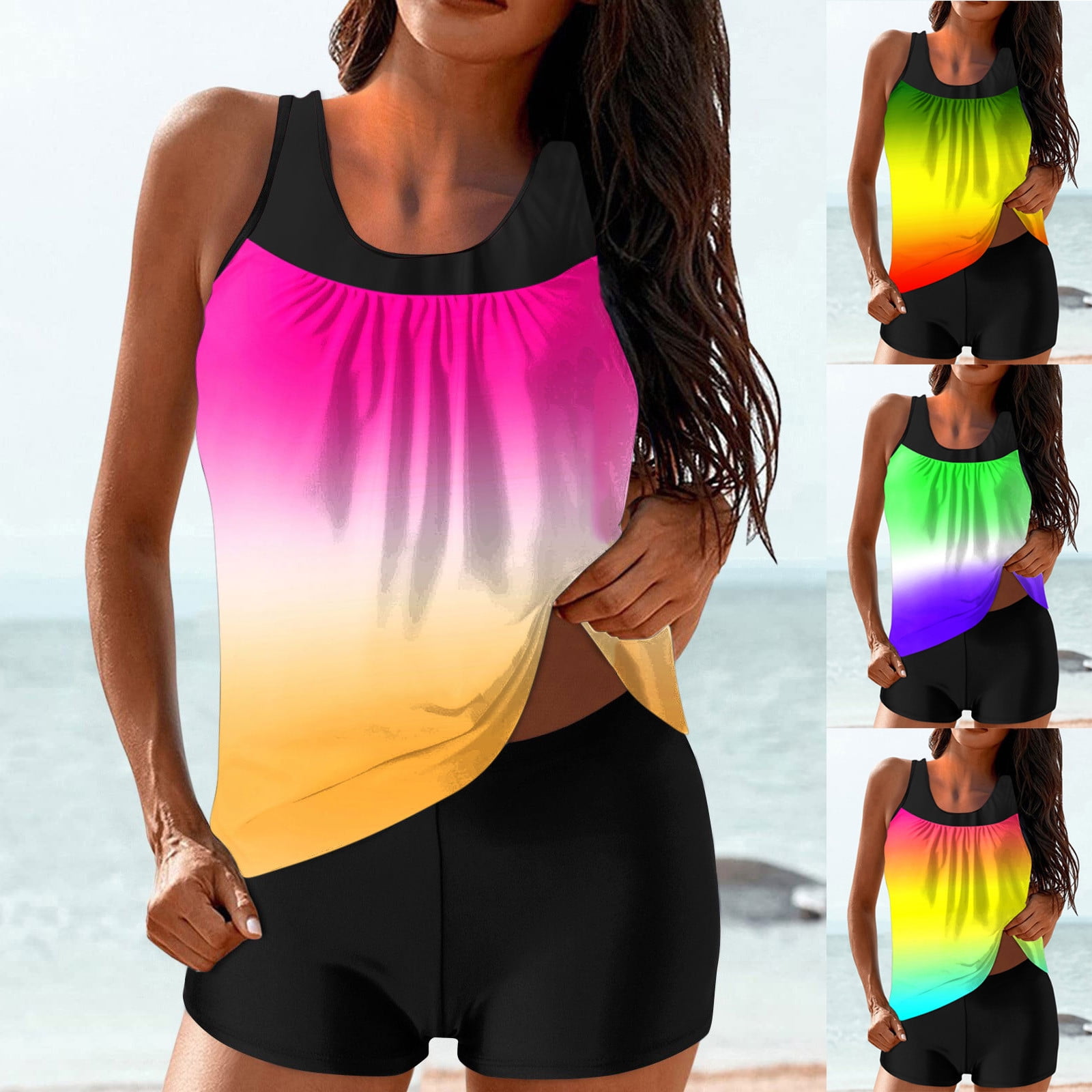 TAGOLD Womens Bikinis Set Print High Waist Modest Tankini Spaghetti ...