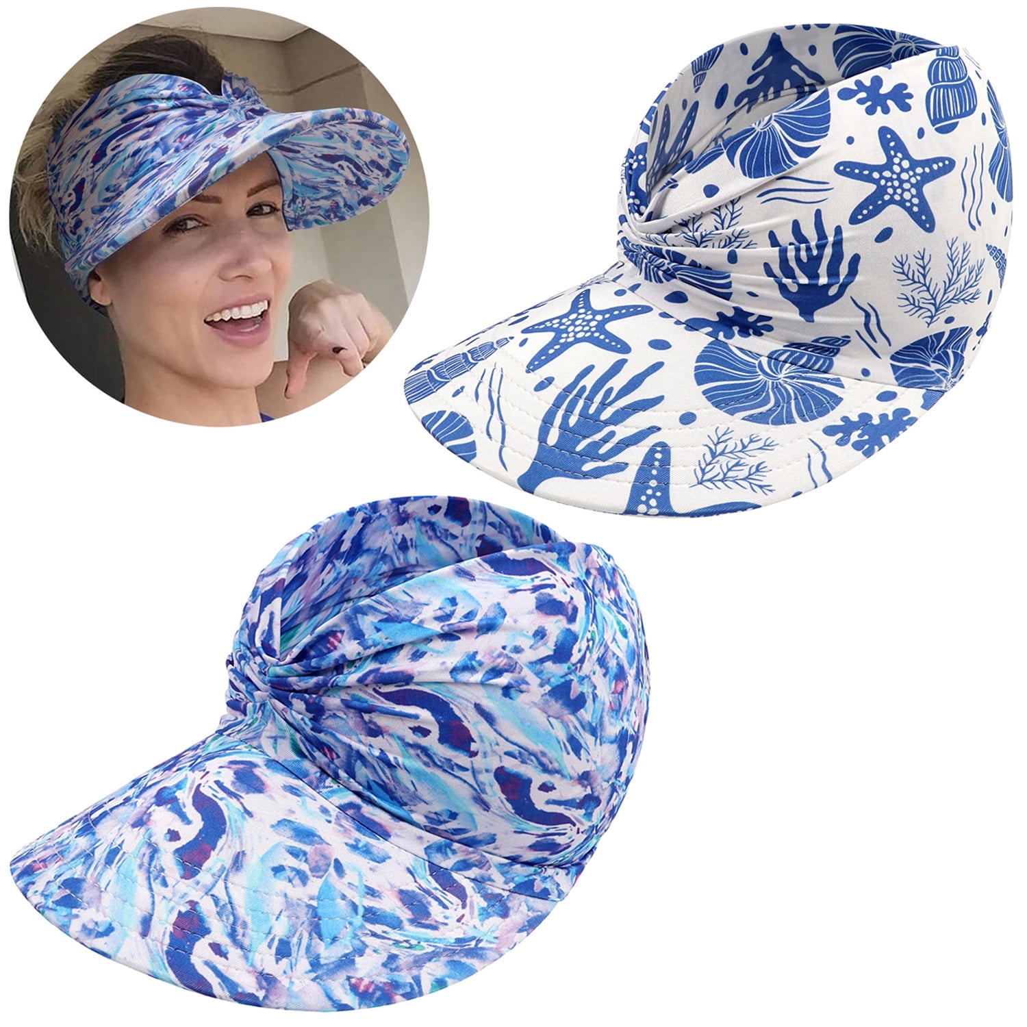 TAGVO 2 Pack Wide Brim Visor Hat for Women, Quick Dry Flexfit Sun Hat ...