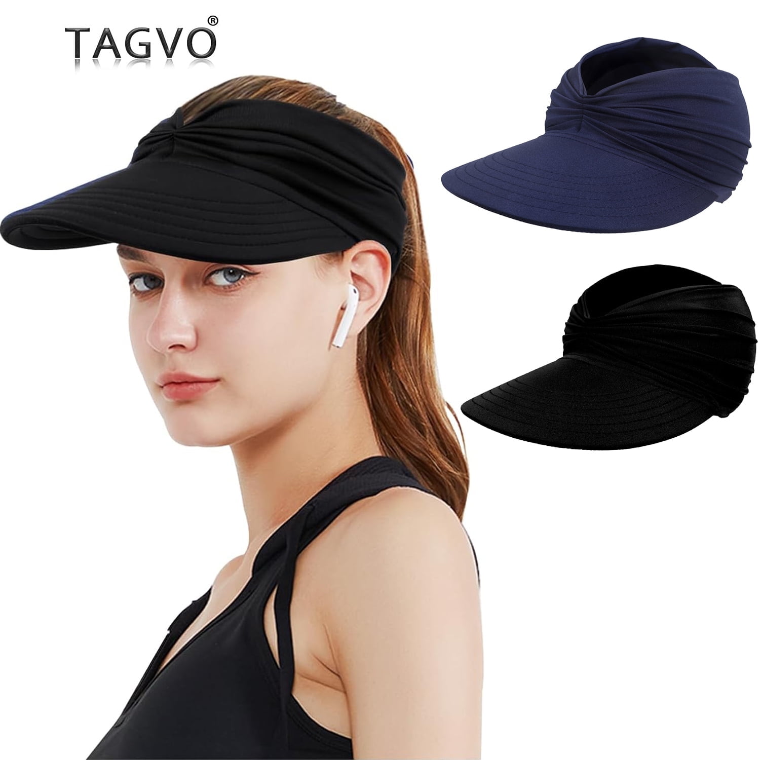 TAGVO 2 Pack Wide Brim Visor Hat for Women, Quick Dry Flexfit Sun Hat ...