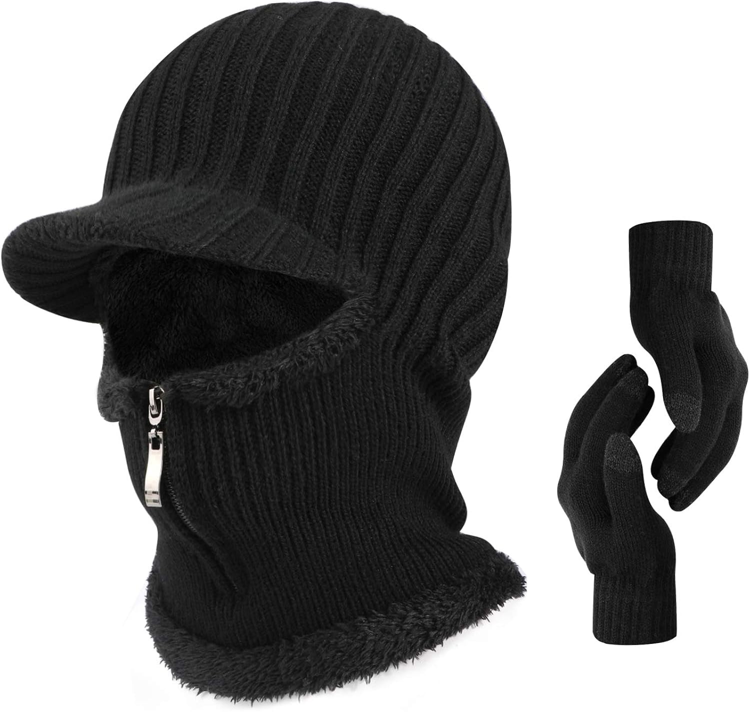 TAGVO 2pcs Winter Knitted Balaclava Glove Set, Beanie Hat Warm Cycling Ski Mask, Men Women ...