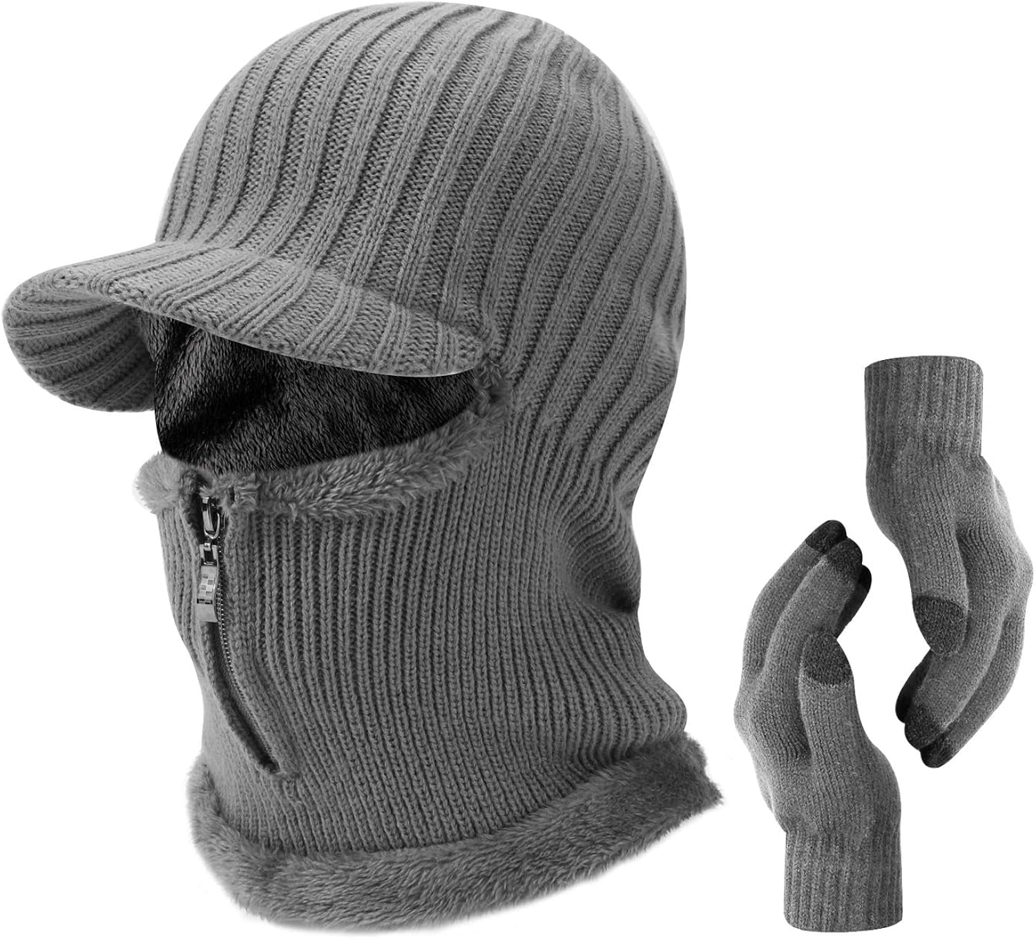 TAGVO 2pcs Winter Knitted Balaclava Glove Set, Beanie Hat Warm Cycling ...