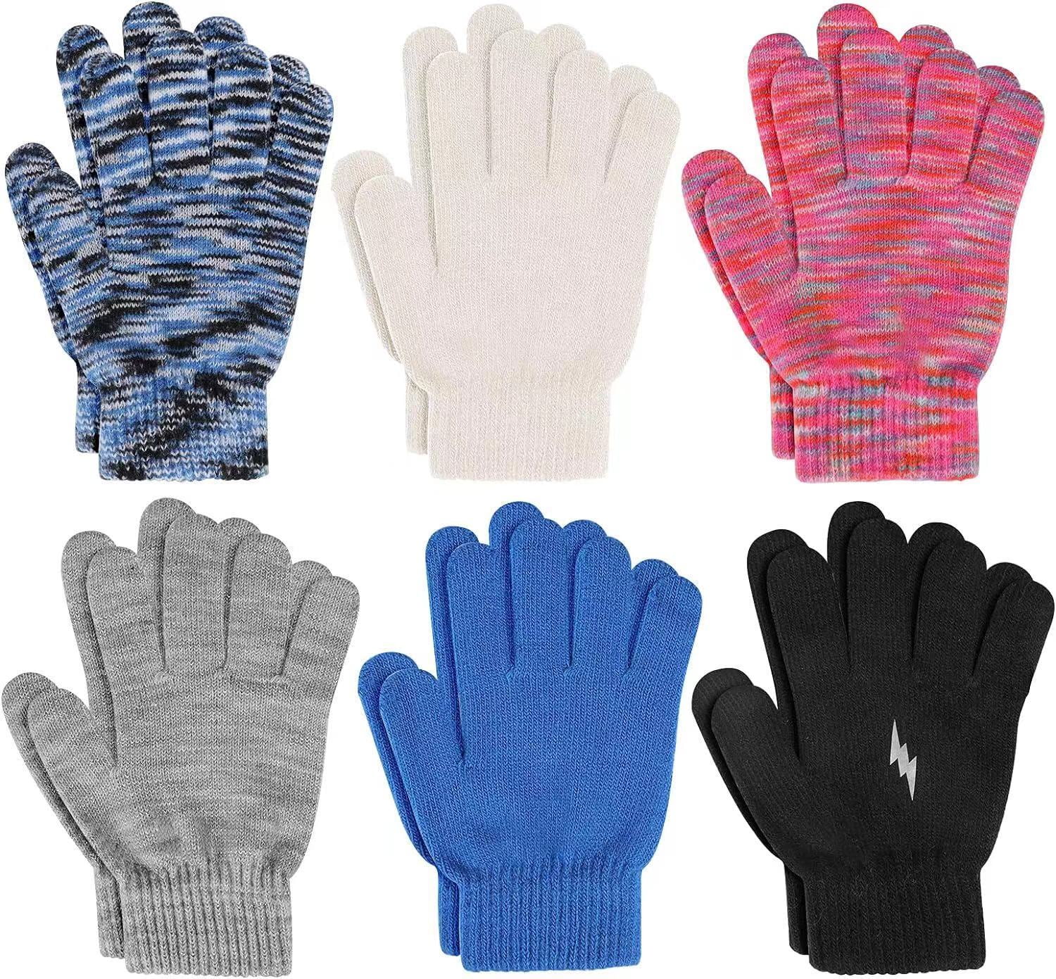 TAGVO 6 Pairs Kid's Winter Magic Gloves, Children Stretchy Warm Magic ...