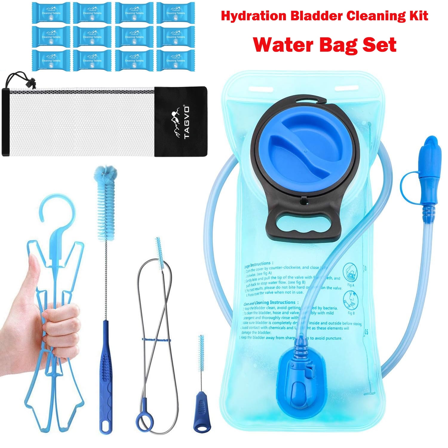 TAGVO Hydration Bladder 2 Liter BPA Free 70oz + Cleaning Brushes Kit ...