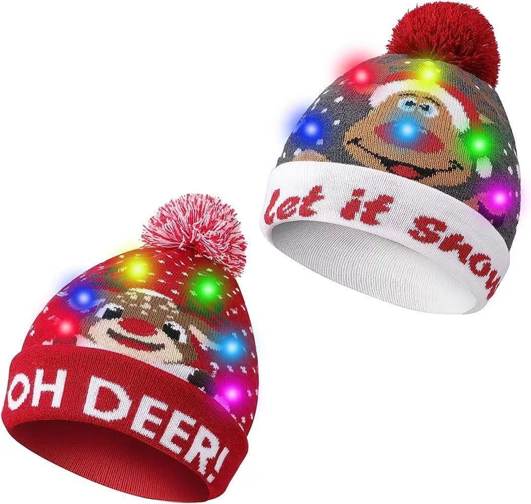 TAGVO LED Light Up Hat Beanie Knit Cap, Colorful LED Xmas Christmas ...