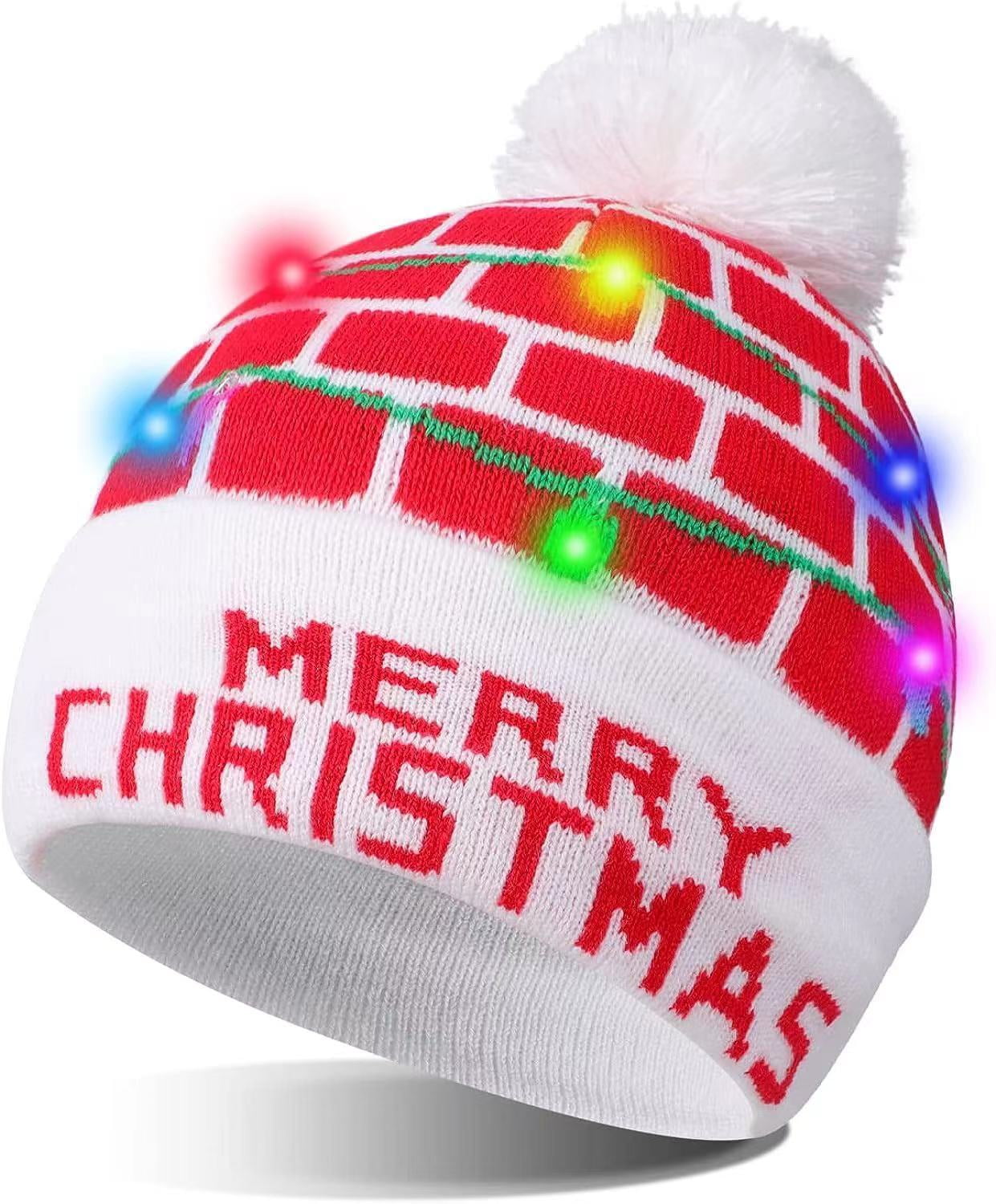TAGVO LED Light Up Hat Beanie Knit Cap, Colorful LED Xmas Christmas ...