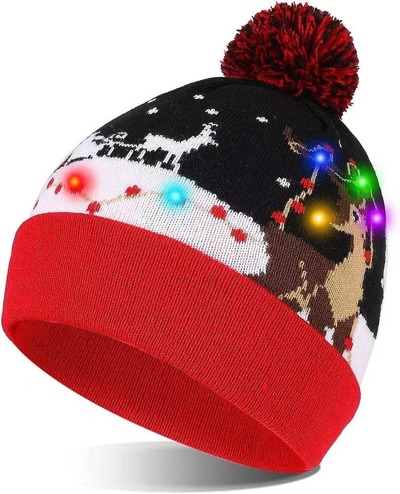 TAGVO LED Light Up Hat Beanie Knit Cap, Colorful LED Xmas Christmas ...