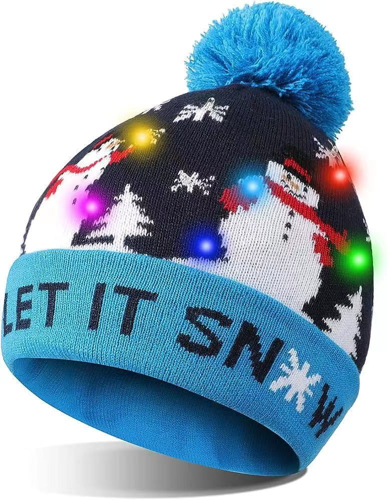 TAGVO LED Light Up Hat Beanie Knit Cap, Colorful LED Xmas Christmas ...