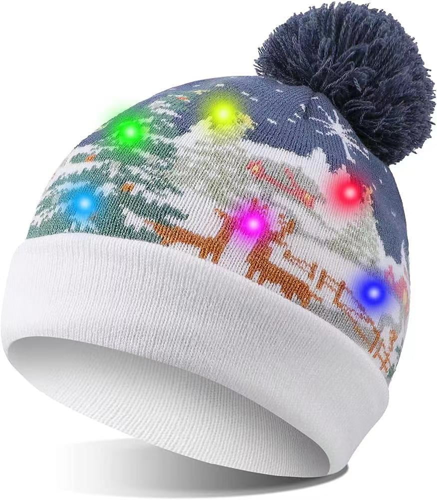 TAGVO LED Light Up Hat Beanie Knit Cap, Colorful LED Xmas Christmas ...