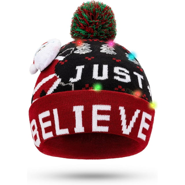 TAGVO Light Up Christmas Hat, LED Beanies Knitted Skullies, Colorful ...