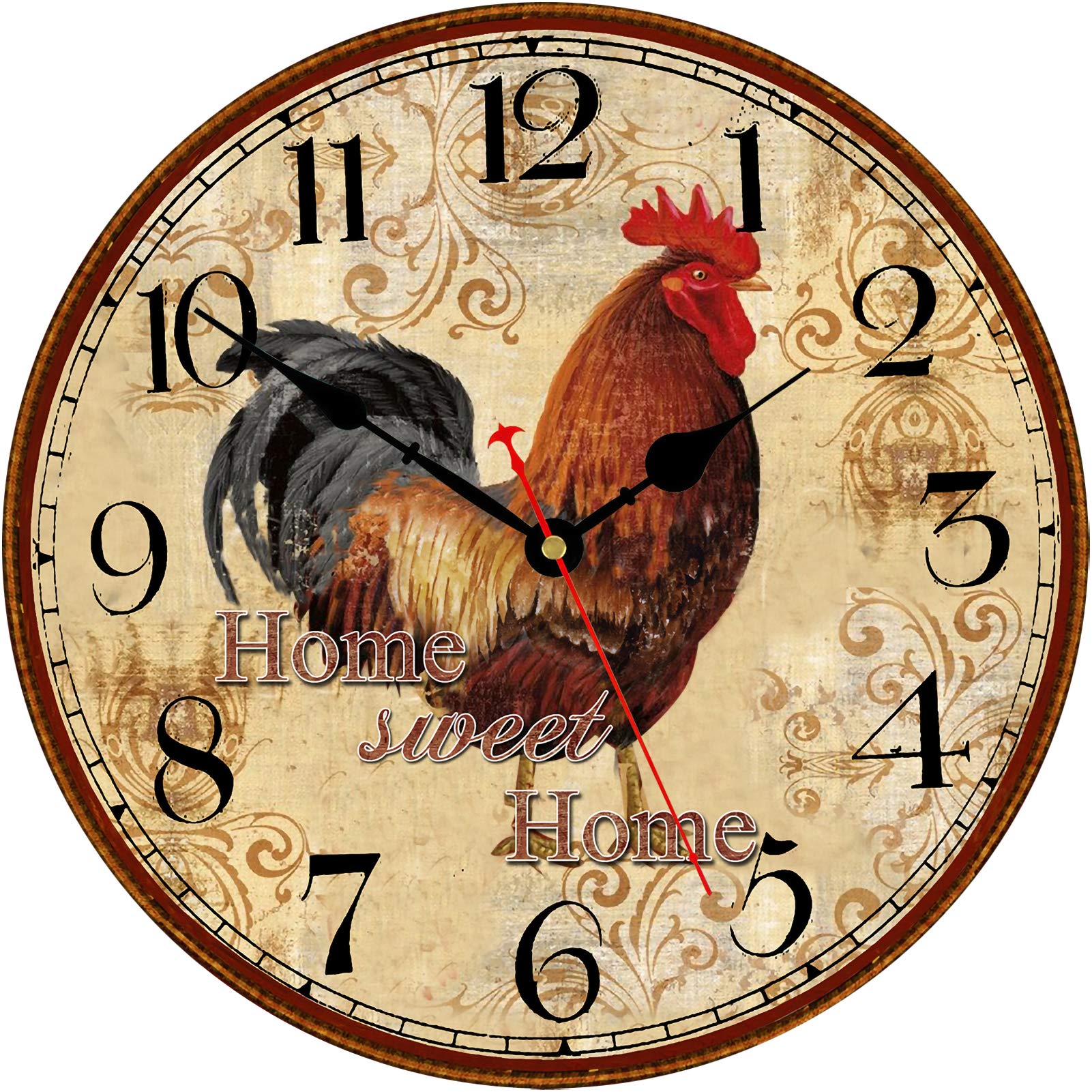 TAHEAT 12 Inch Rooster Wall Clock, Home Sweet Home Farmhouse Decor, Red ...