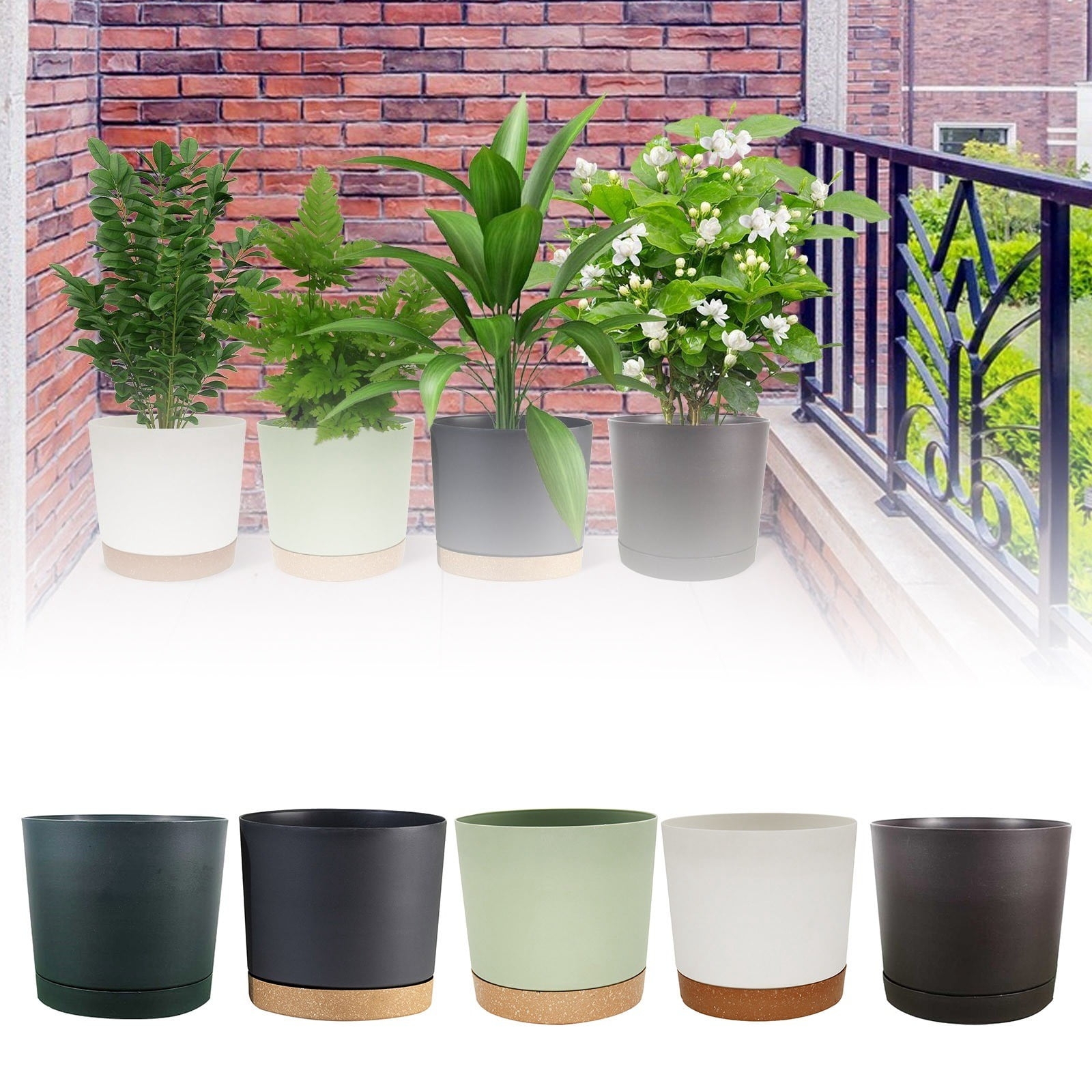 TAIAOJING 12" Flower Pots With Holes And Saucers Modern Planters For ...