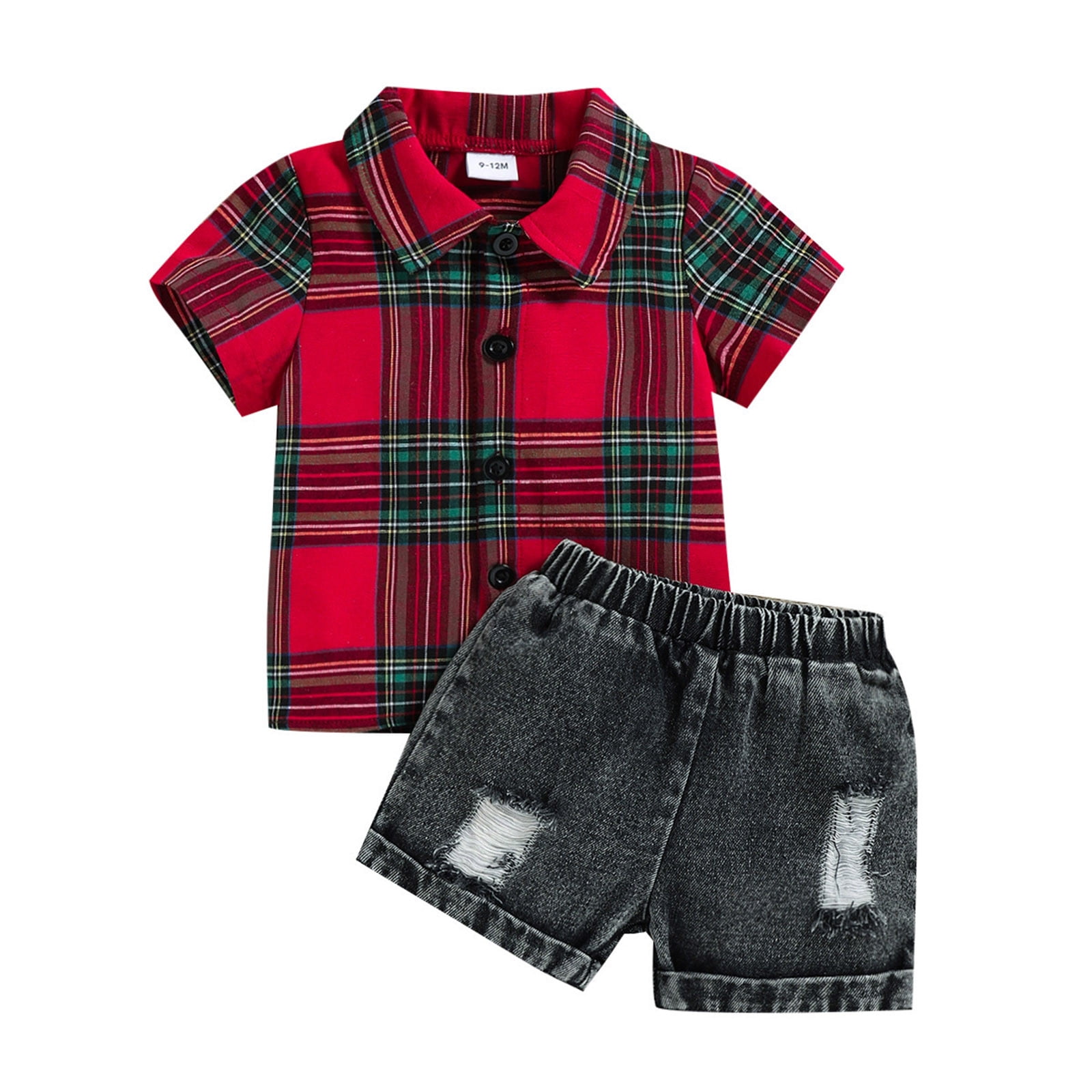 TAIAOJING Baby Boy Toddler Summer Outfit Kids Girls Spring Plaid Cotton Short Sleeve Shirt Jeans ...