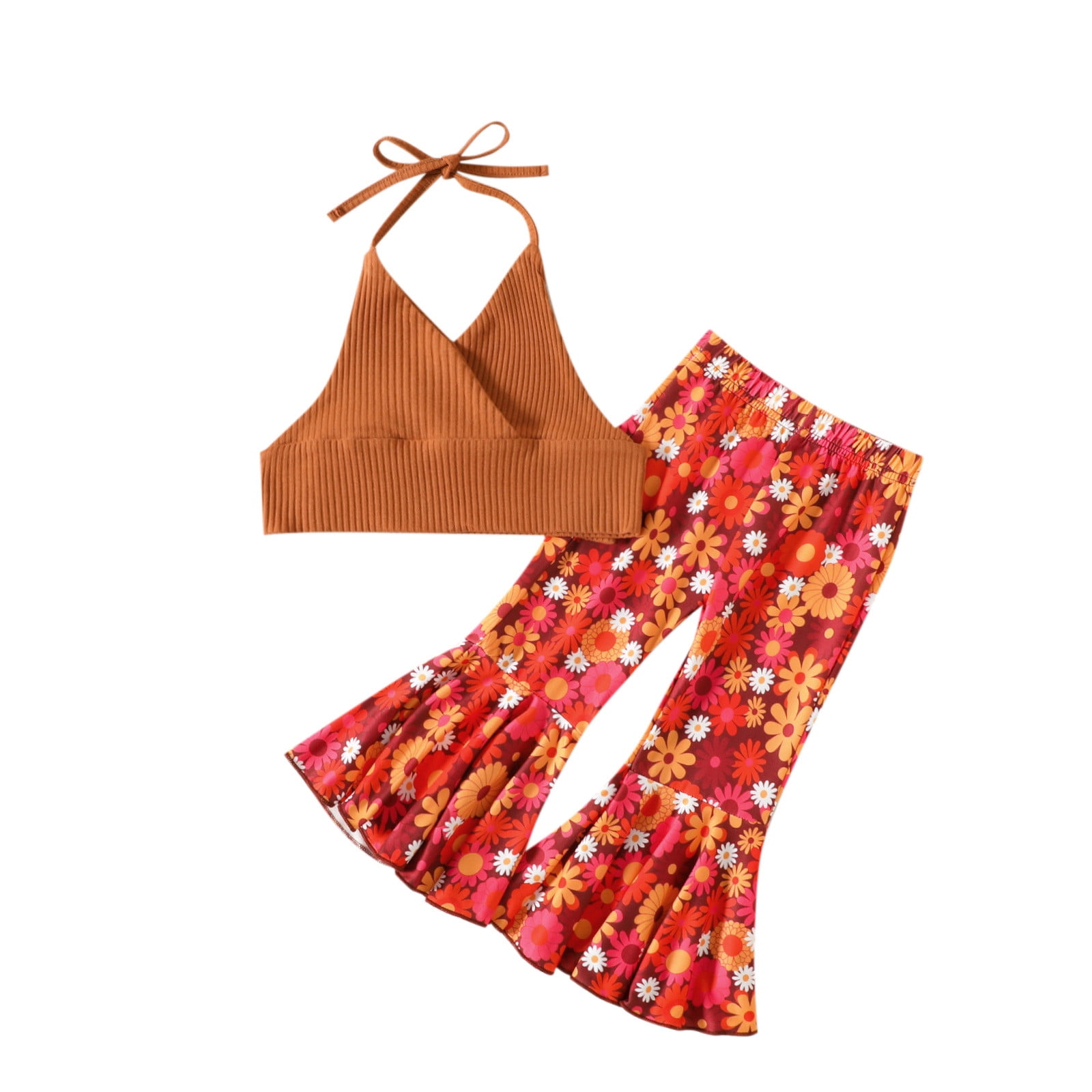 TAIAOJING Baby Girl Clothes Kids Toddler Girls Spring Summer Floral Cotton Ribbed Sleeveless ...