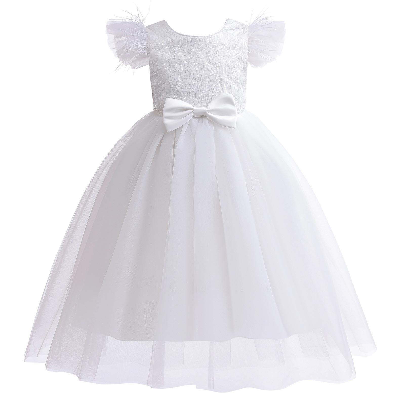 TAIAOJING Baby Girl's Floral Dress Party Dress Girls Long Dress Feather ...