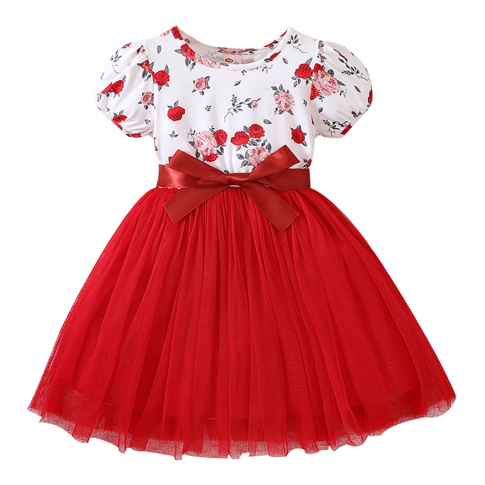 TAIAOJING Baby Girl's Floral Dress Toddler Girls Short Sleeve Prints ...