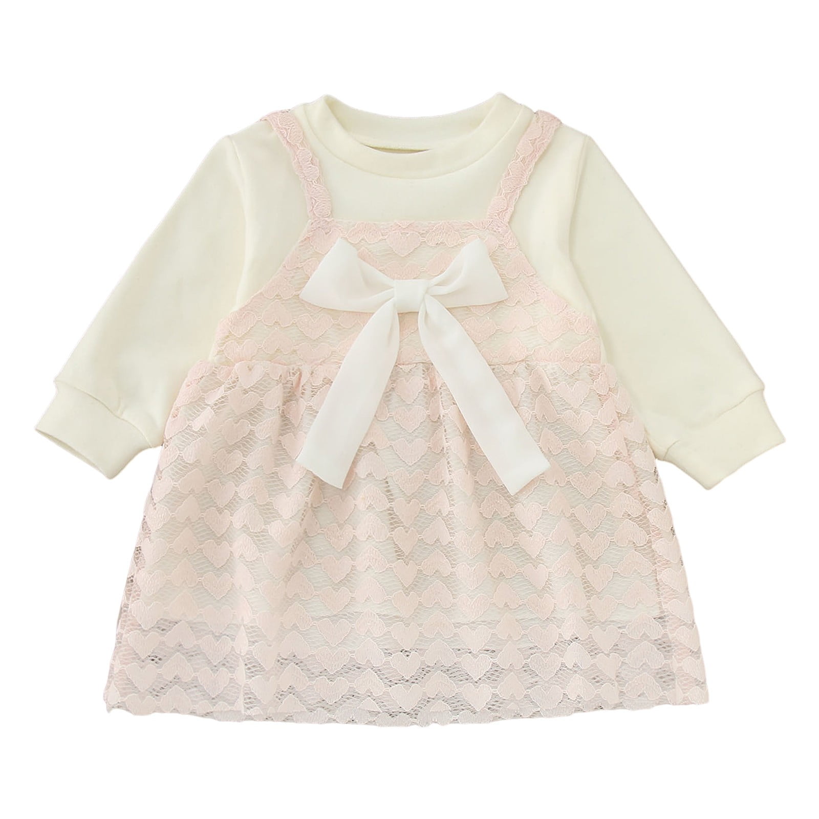 TAIAOJING Baby Toddler Girl Dresses Infant Girls Long Sleeve Bowknot Heart Prints Lace Ruffles ...