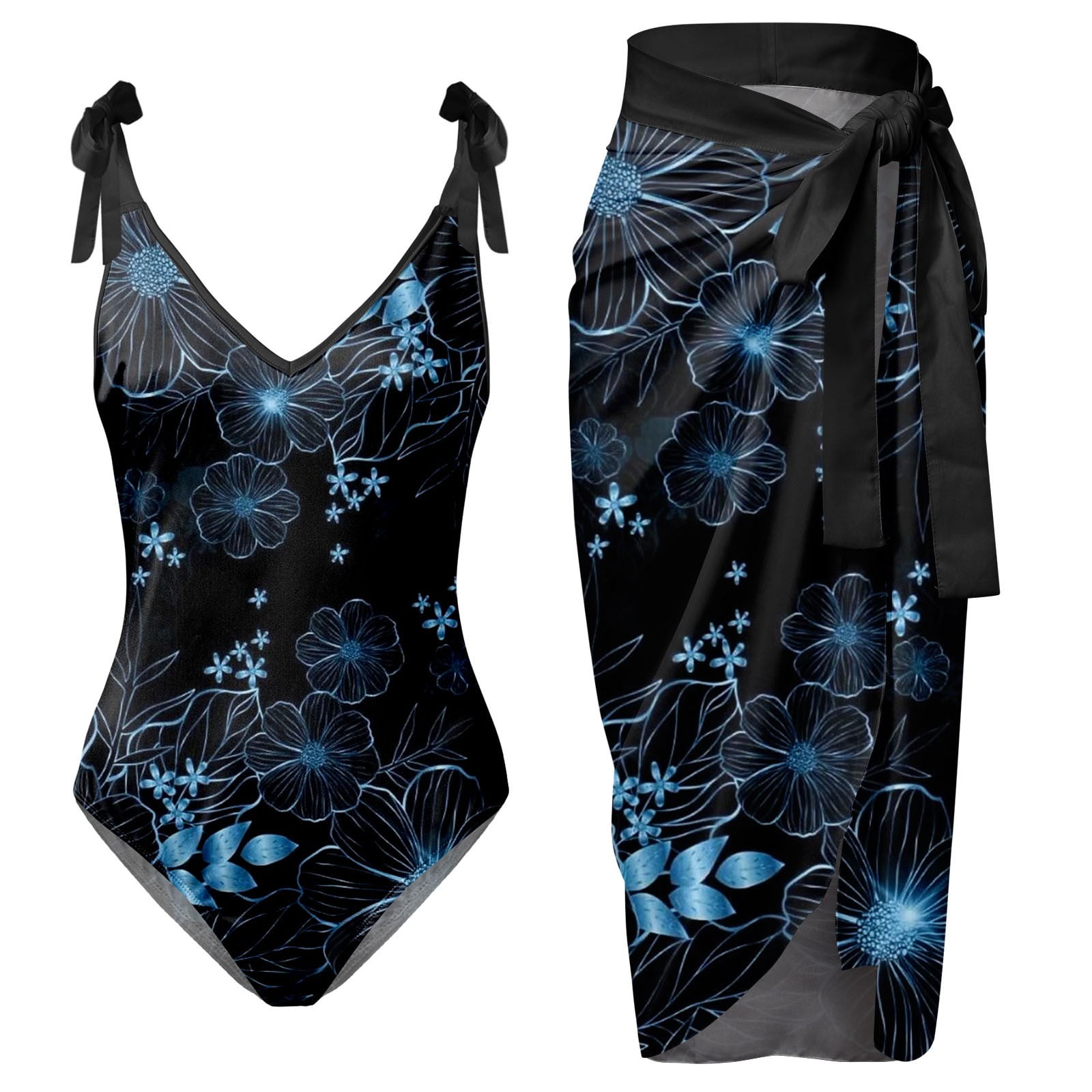 Taiaojing Bathing Suit For Women High Waisted Bikini Sets V Neck Flower