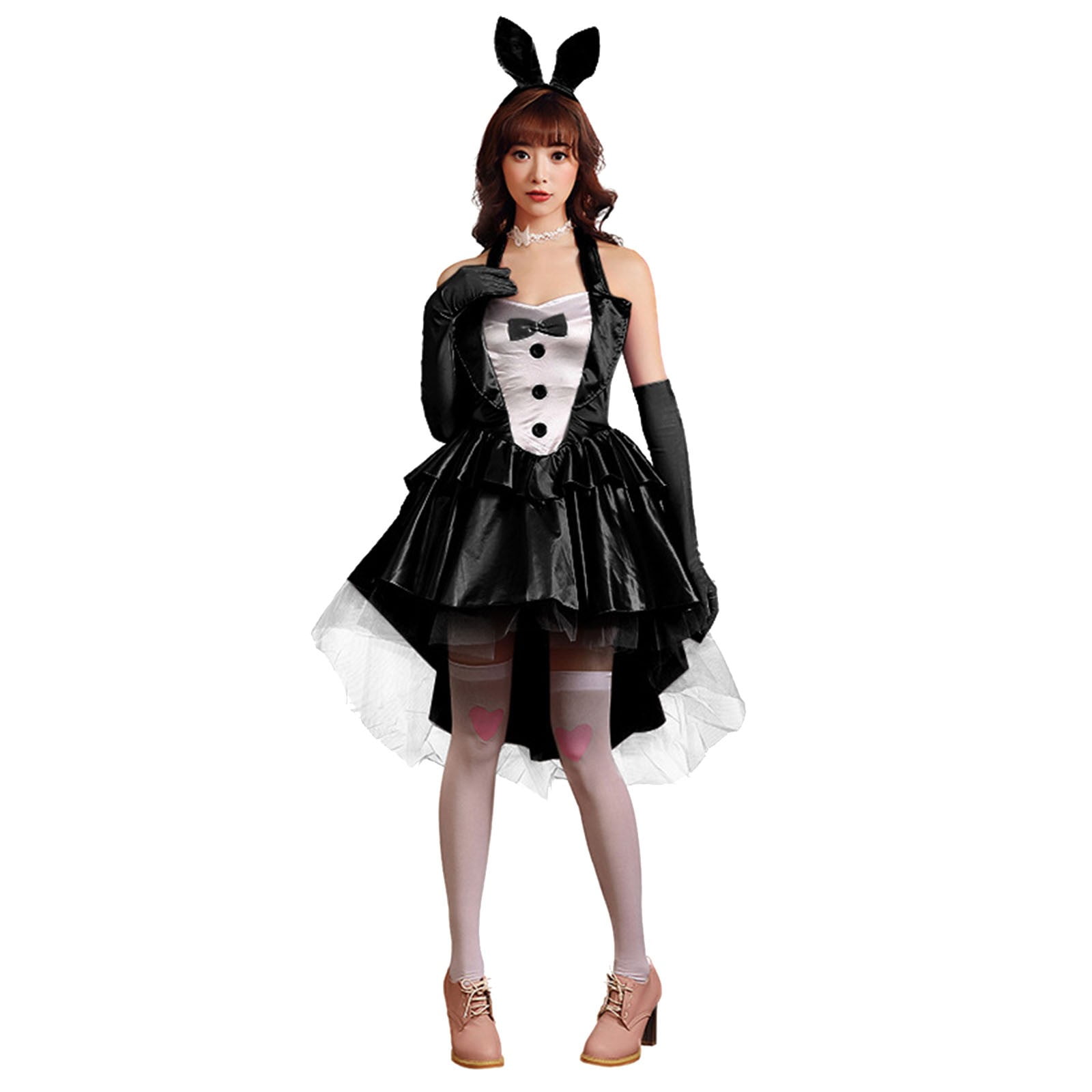 TAIAOJING Bunny Girl Pink Fluffy Tuxedo Dress Night Bar Party Rabbit ...
