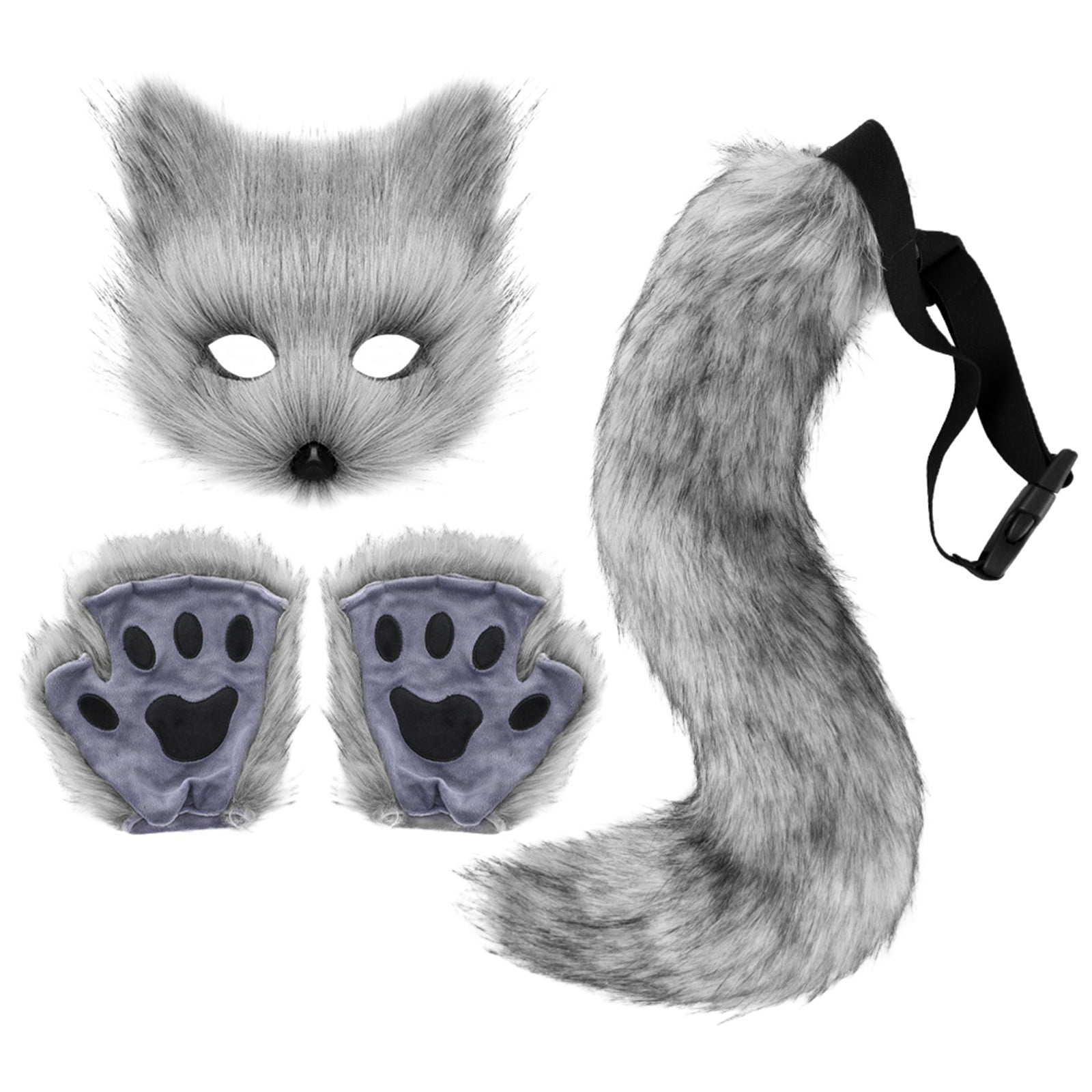 TAIAOJING Cat Mask Therian Tail with Paws Furry Therian Gear Stuff Wolf ...