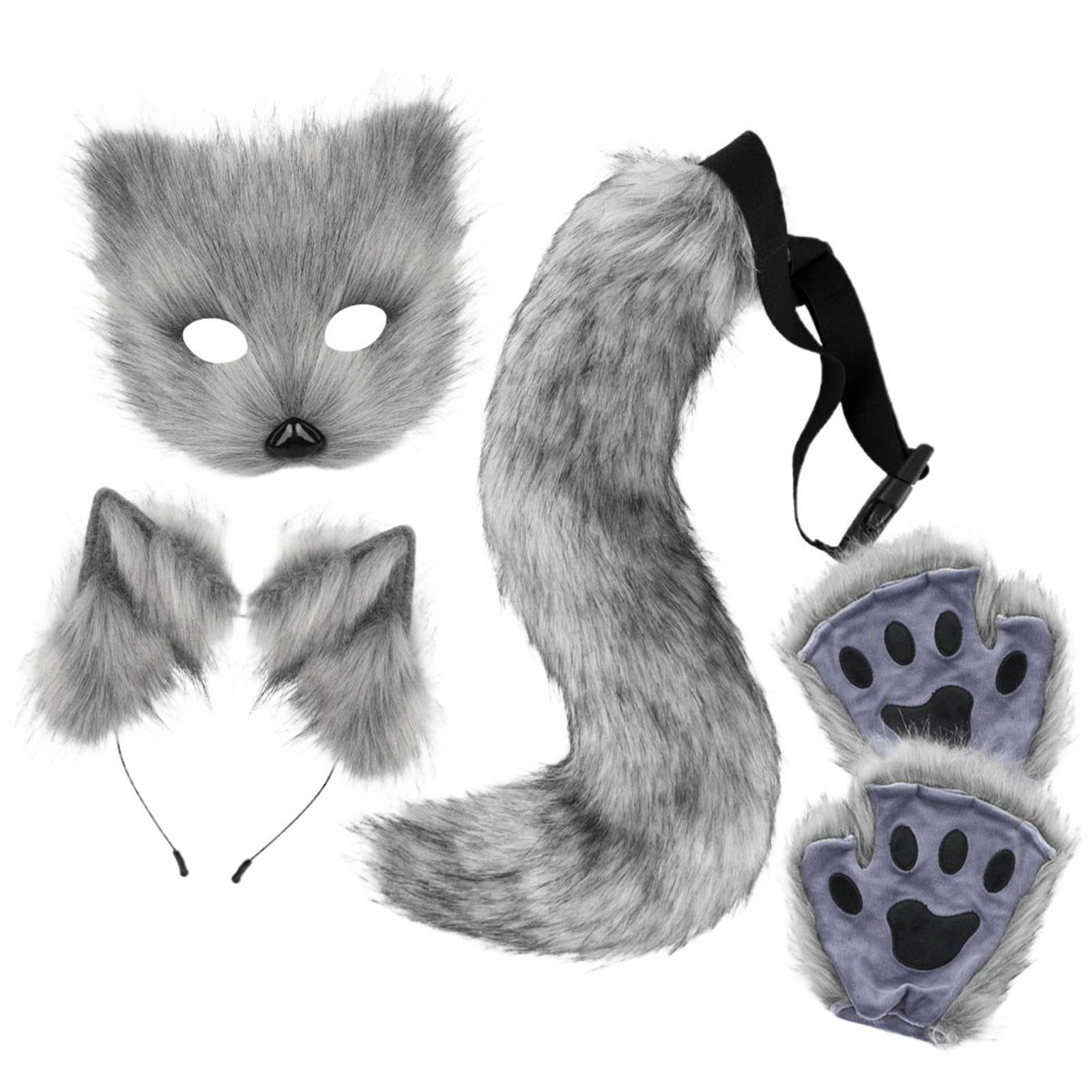 TAIAOJING Cat Set Realistic Ears Headband Tail Accessory For Hallowmas ...