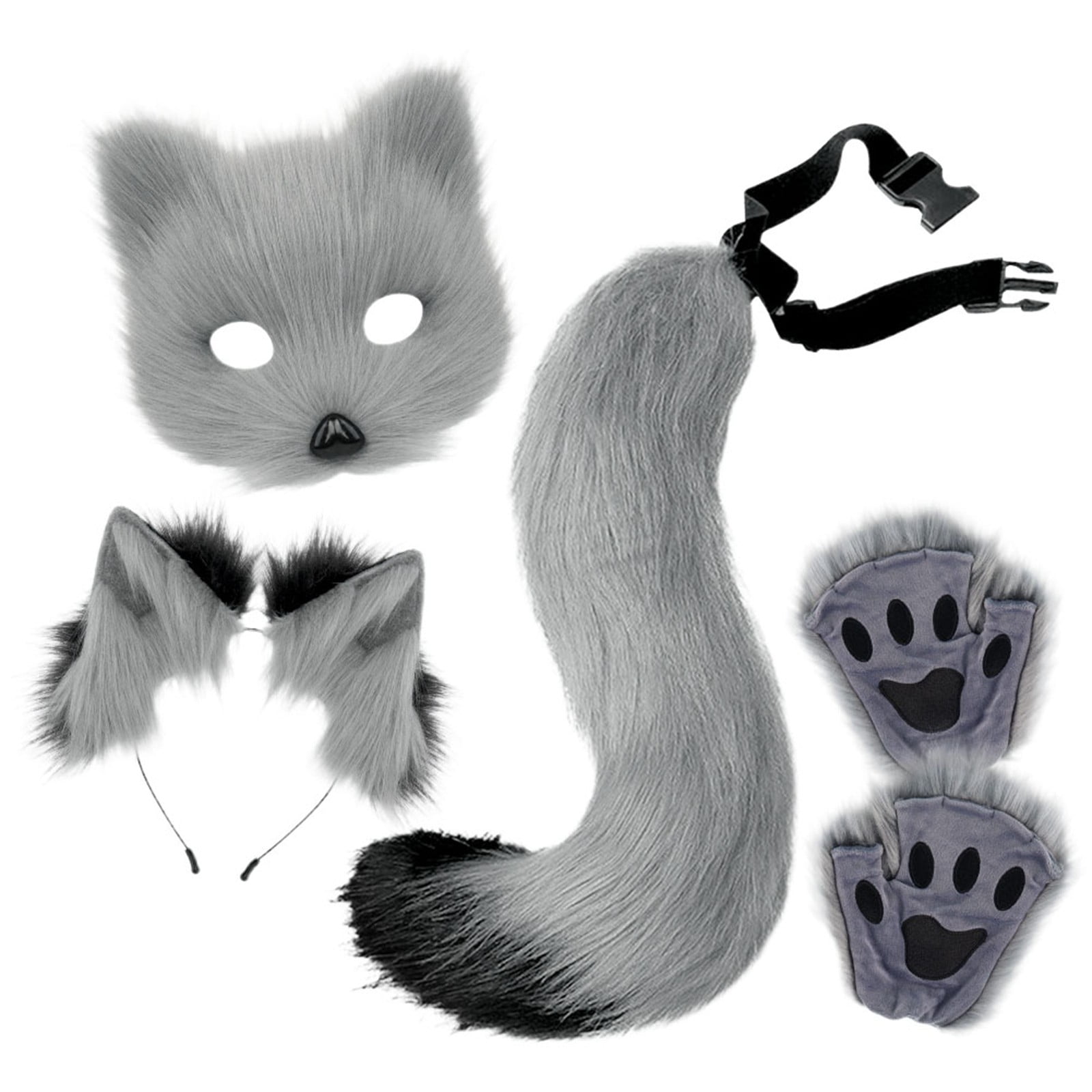 TAIAOJING Cat Set Realistic Ears Headband Tail Accessory For Hallowmas ...
