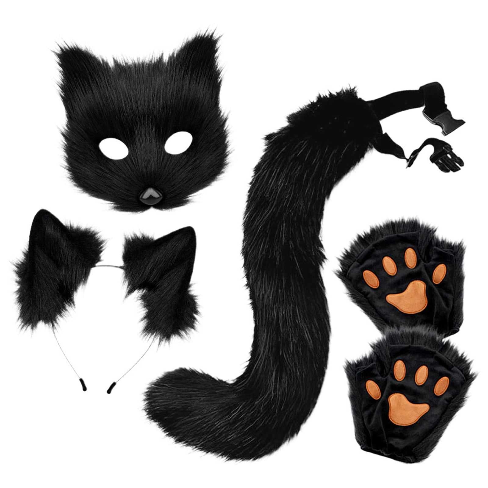 TAIAOJING Cat Set Realistic Ears Headband Tail Accessory For Hallowmas ...