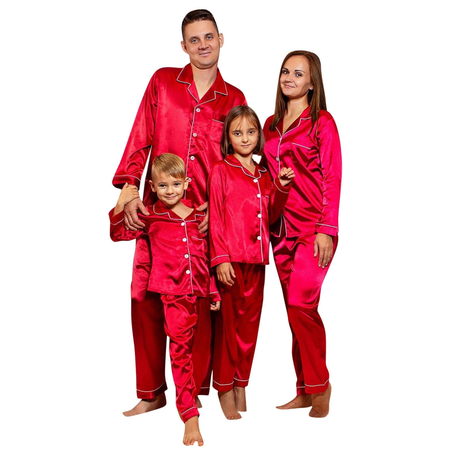 TAIAOJING Family Matching Satin Silk Pajamas Set Women Solid Satin ...
