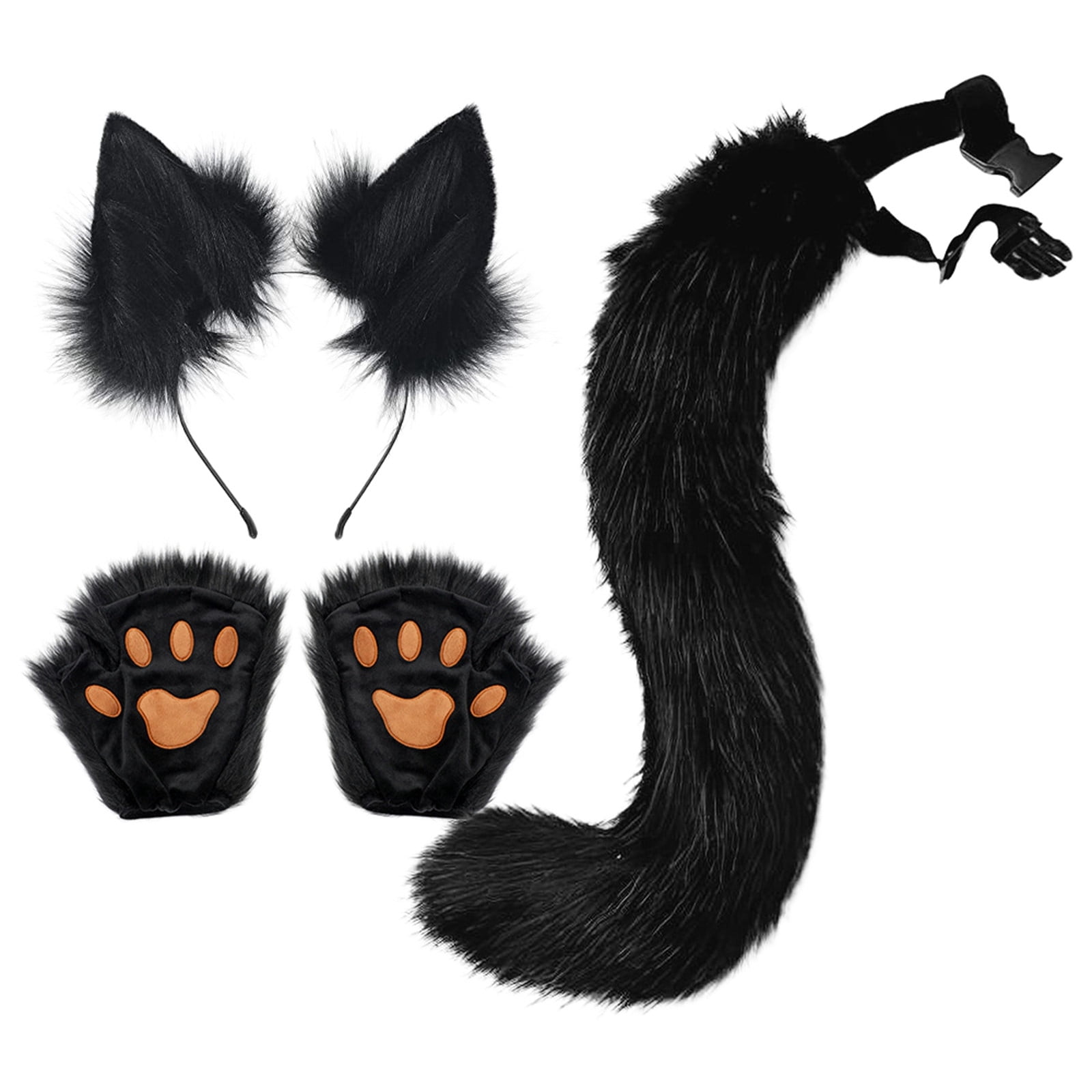 TAIAOJING Festive Set Realistic Furry Ears Headband & Matching Tail For ...
