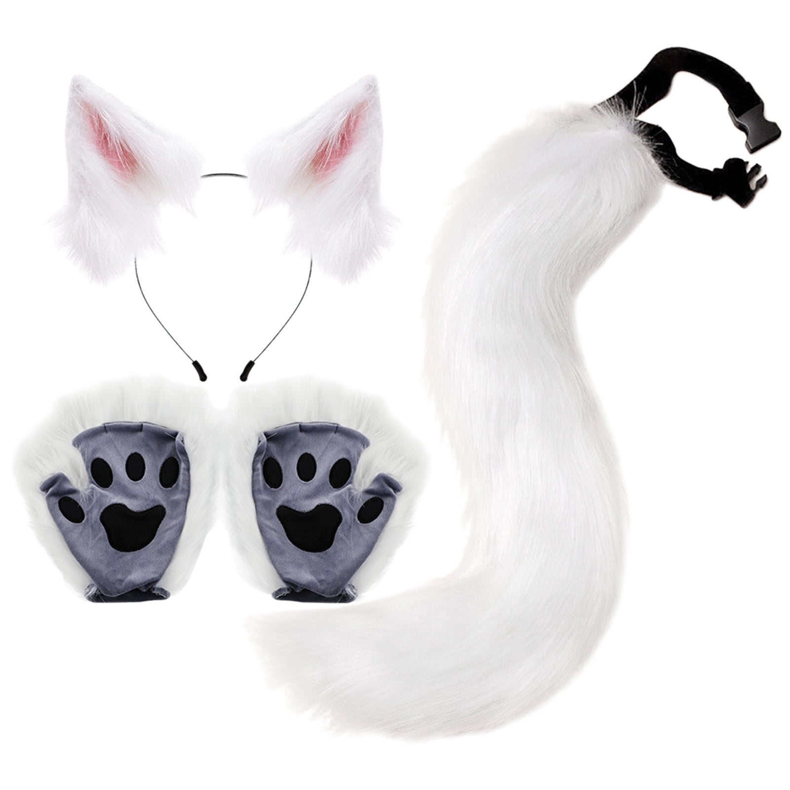 TAIAOJING Festive Costumes Set: Realistic Furry Ears Headband ...