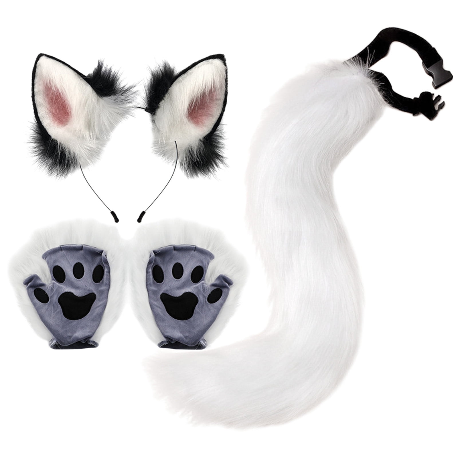 TAIAOJING Festive Costumes Set: Realistic Furry Ears Headband ...