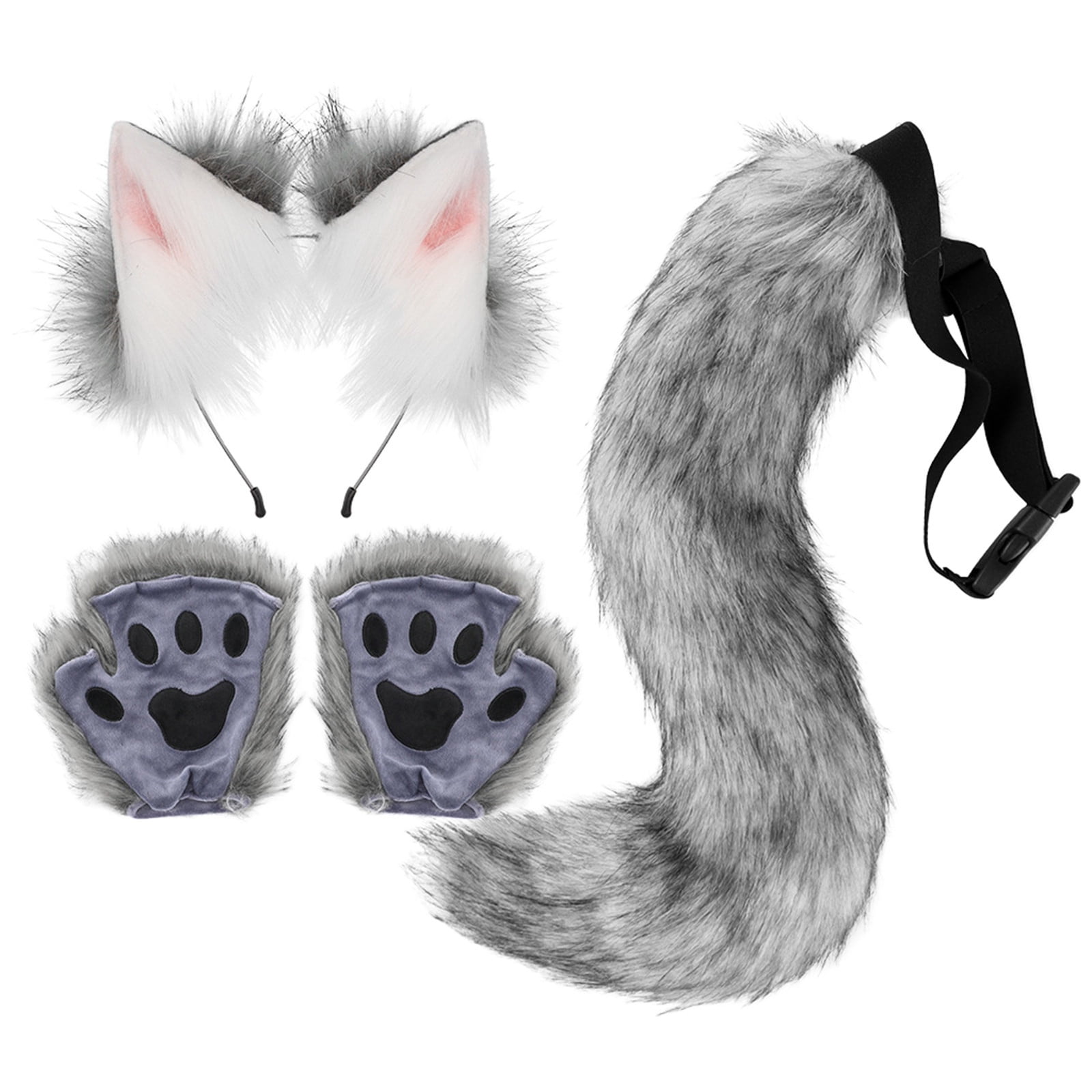 TAIAOJING Festive Set: Realistic Furry Ears Headband & Matching Tail ...