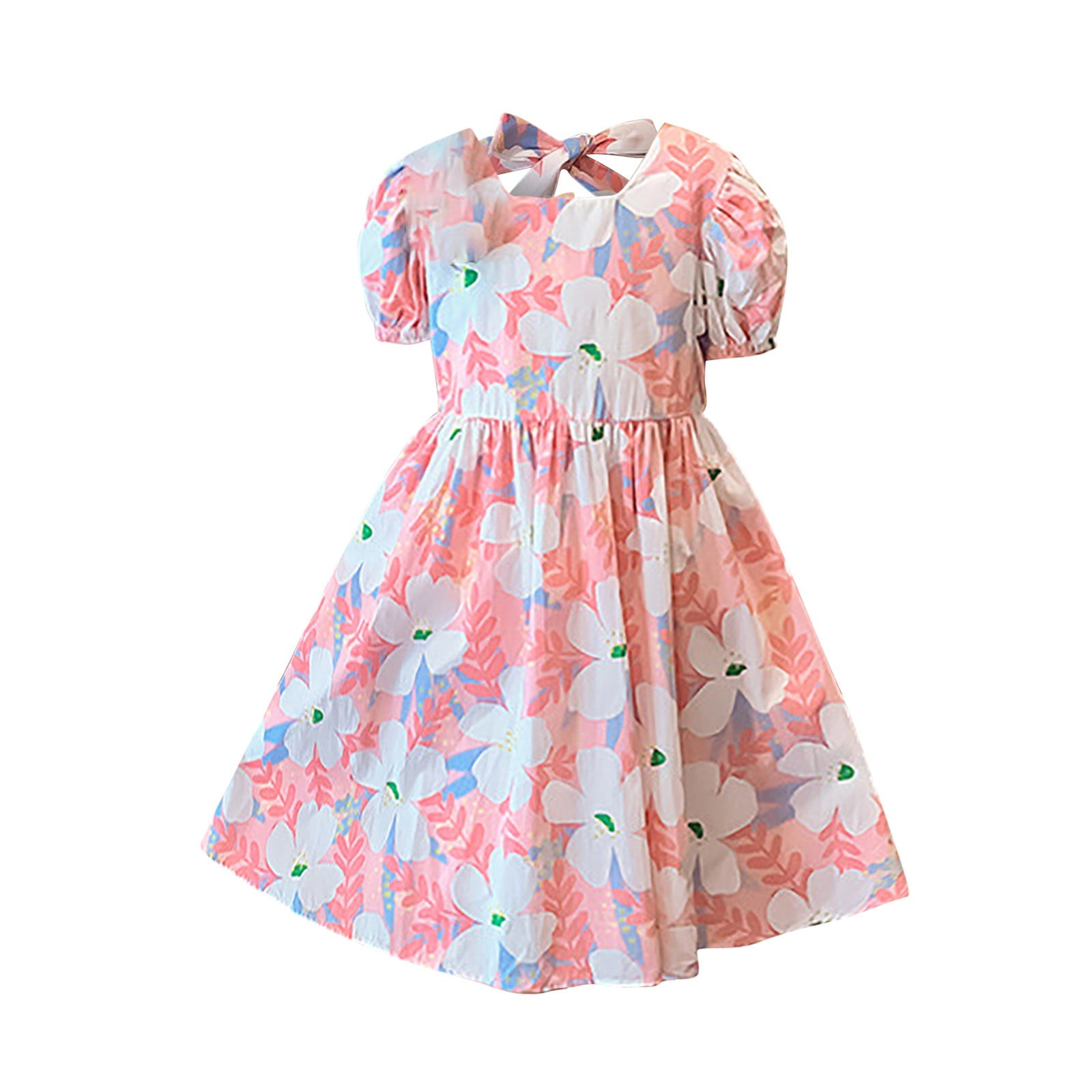TAIAOJING Girls Casual Dress Girls Flower Print Dress Puff Sleeve Dress ...