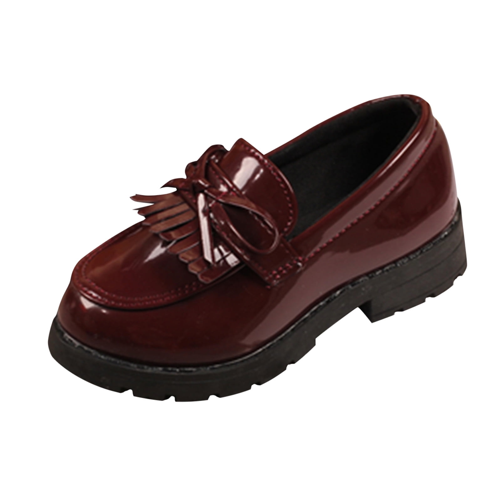 TAIAOJING Girls Flat Dress Shoes On Leather Loafer Tassel Bow Flats ...