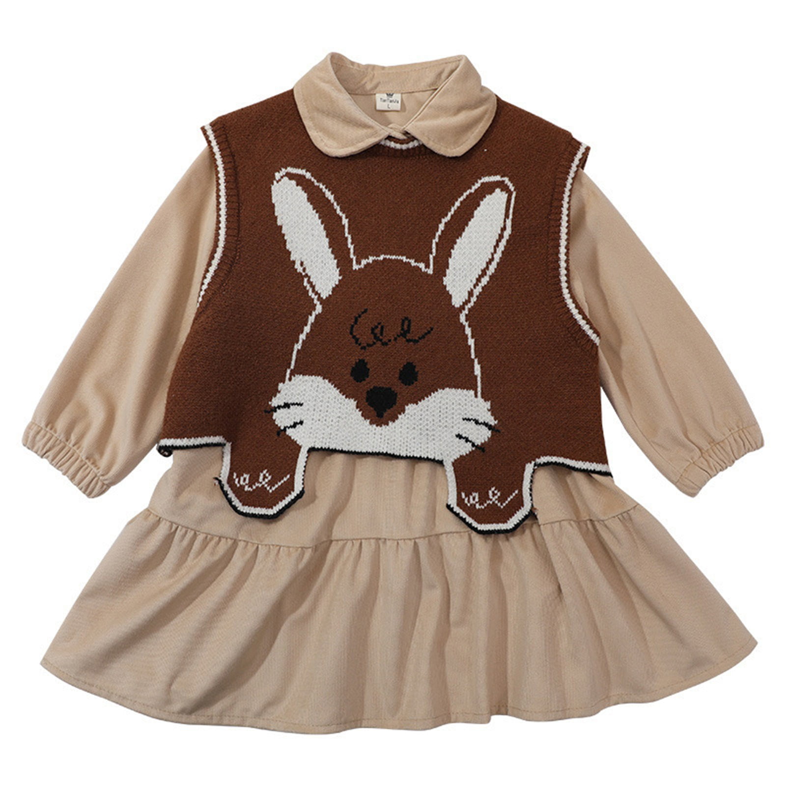 TAIAOJING Girls' Two Piece Long Sleeved Dress Easter Princess Dresses 3 ...
