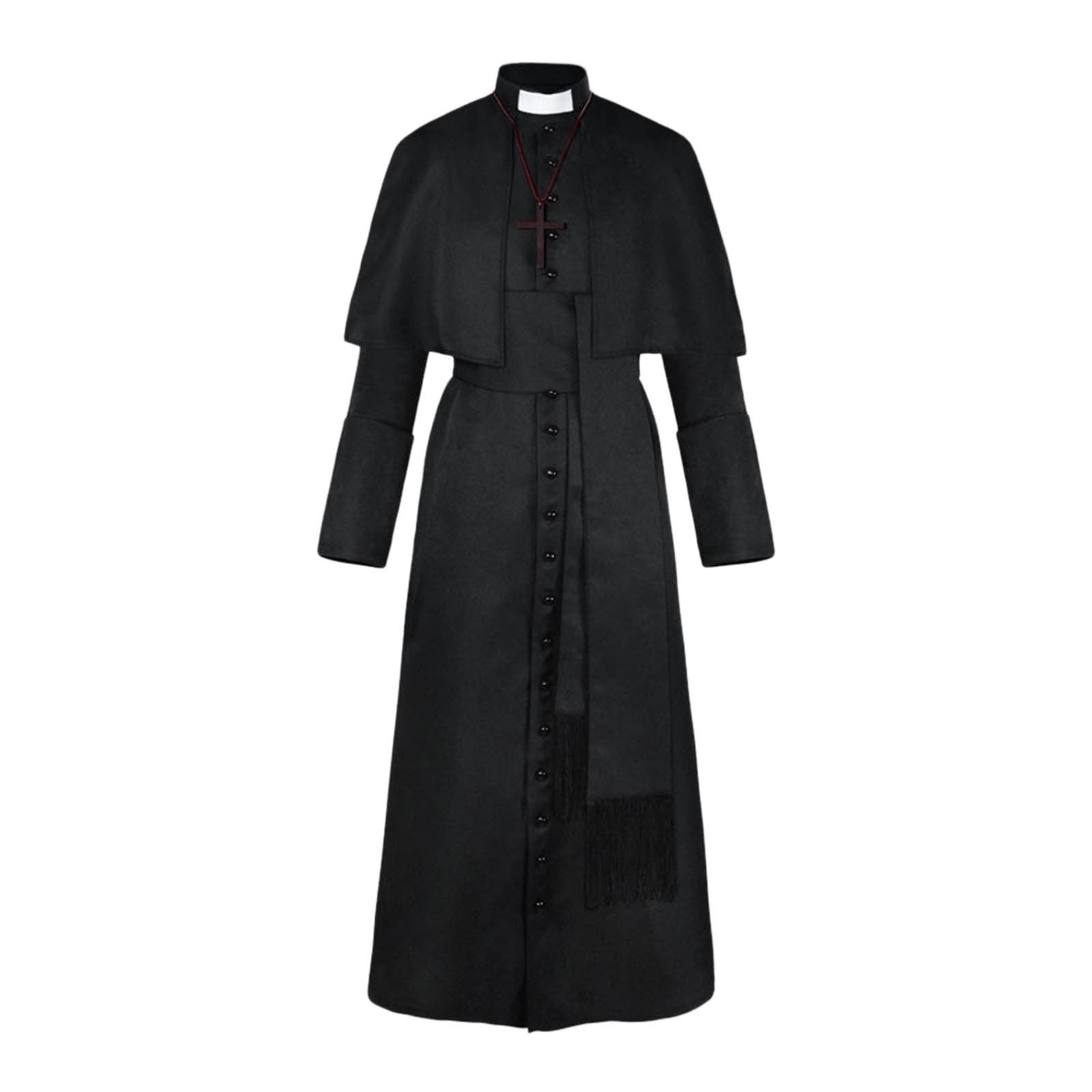 TAIAOJING Hallowmas Priest Retro Party Costumes Solid Color Button ...