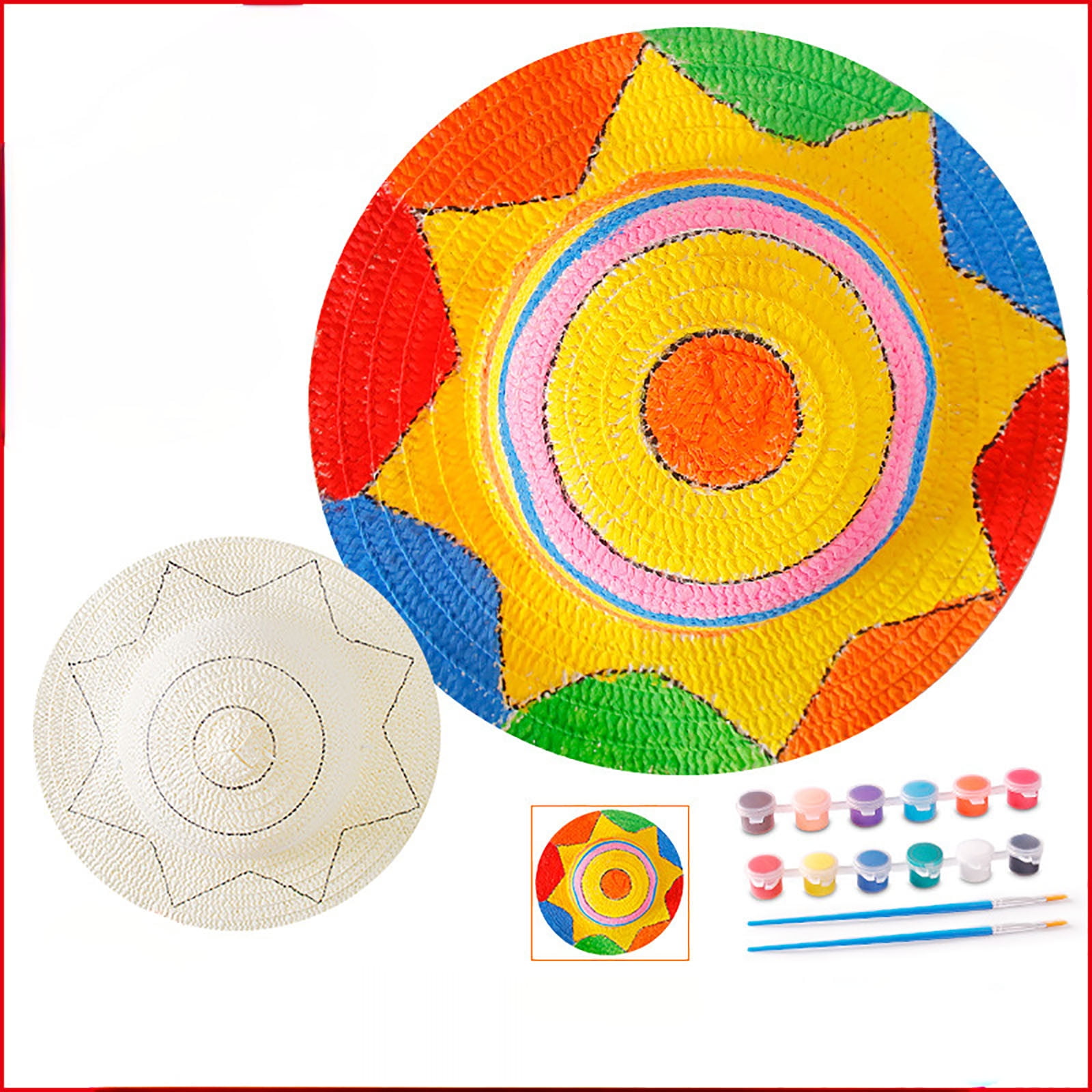 TAIAOJING Toddler Children Paint Straw Hats Diy Hand Filling Relaxed ...