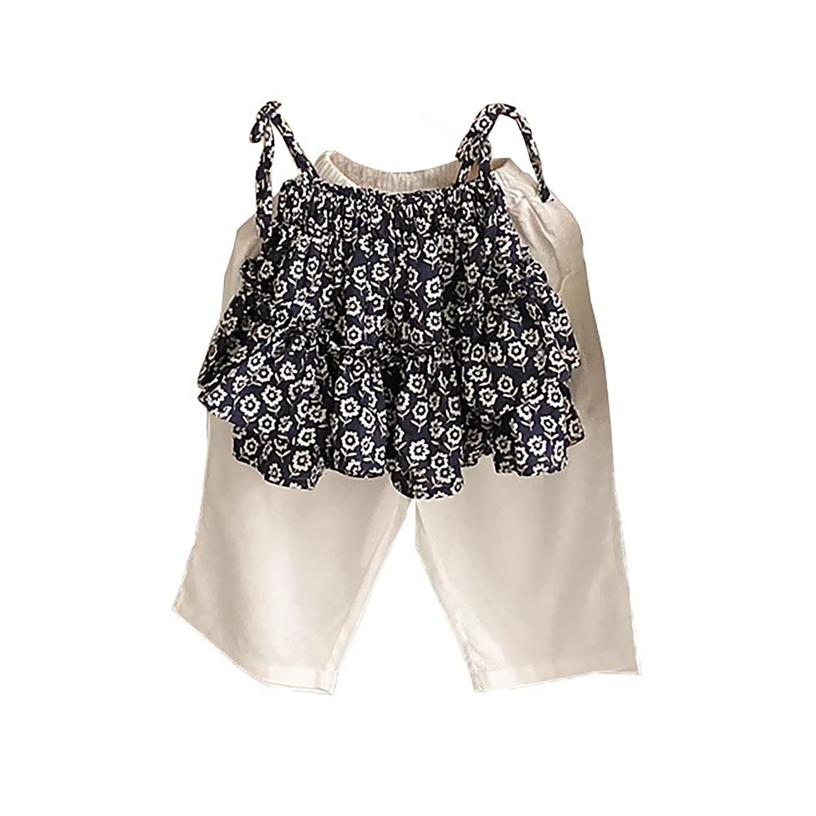 TAIAOJING Toddler Girls Summer Outfit 2 Piece Kids Floral Suspender Layered Top And Baggy Capri ...