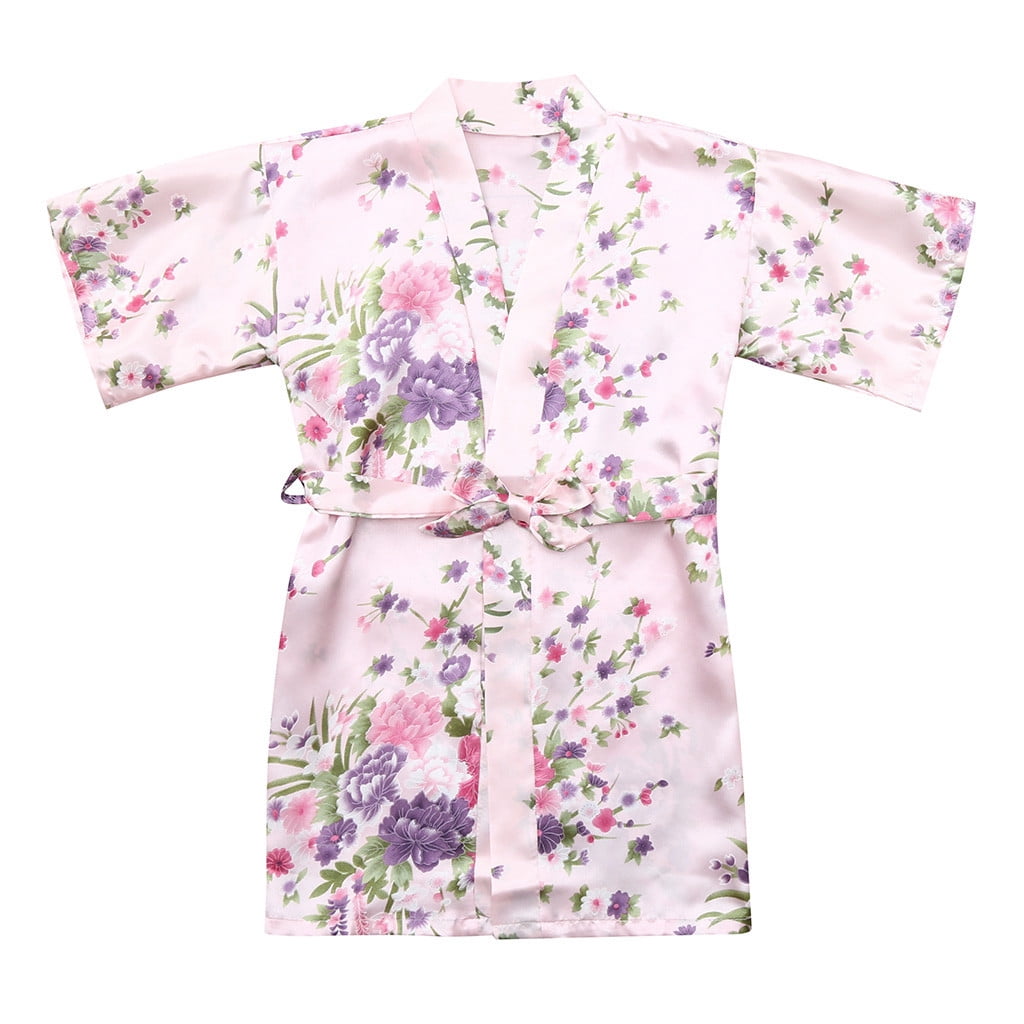 TAIAOJING Kids Girl's Satin Silky Kimono Robe for Spa Toddler Baby ...