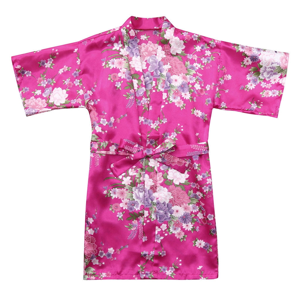 TAIAOJING Kids Girl's Satin Silky Kimono Robe for Spa Toddler Baby ...