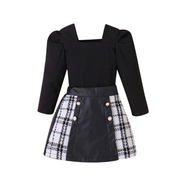 9Y Girl Skirt Sets, Casual Winter Fall Dresses, Cute Black Outfit for ...