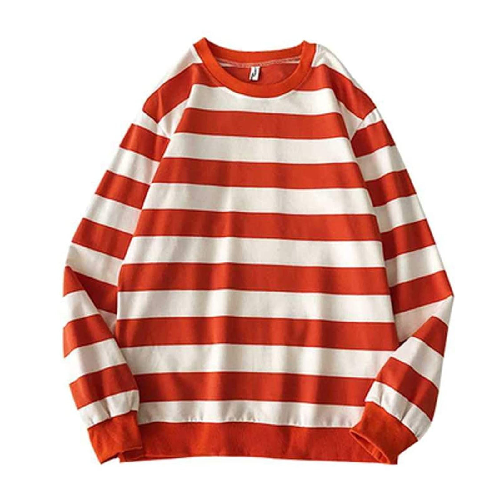 TAIAOJING Men And Women Autumn Stripe Sweatshirt Round Pullover Long ...